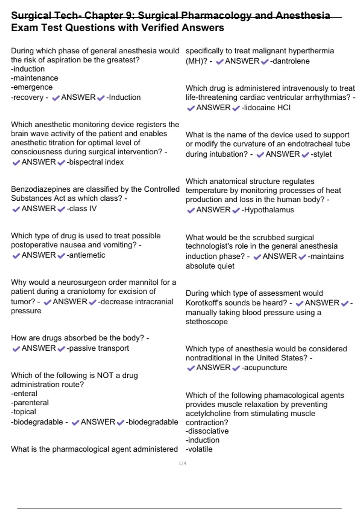 Surgical Tech- Chapter 9: Surgical Pharmacology and Anesthesia Exam ...