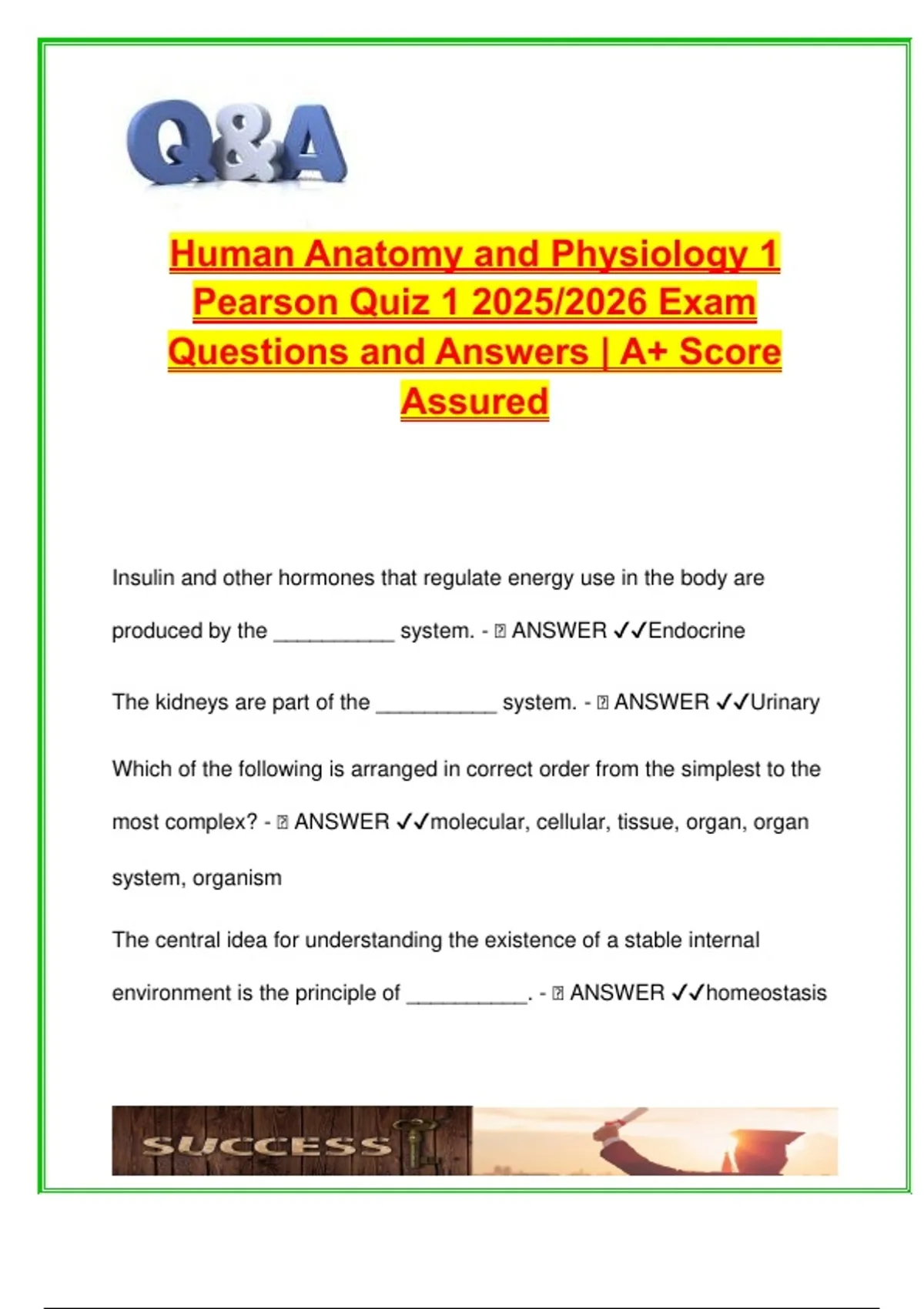 Human Anatomy & Physiology I – Quiz 1 (Pearson, 2025/2026) | 30 ...