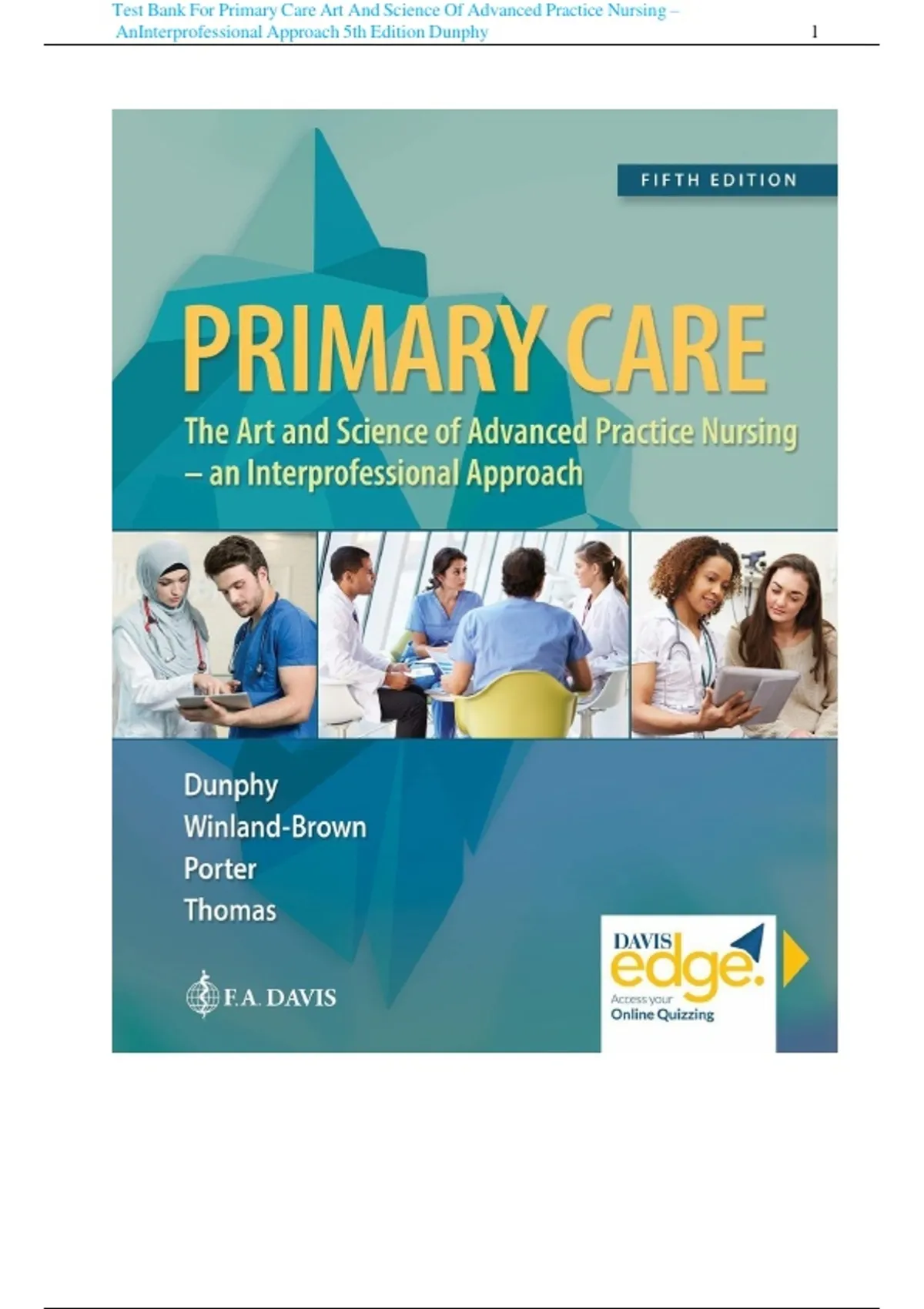 Test Bank - Primary Care-The Art and Science of Advanced Practice ...