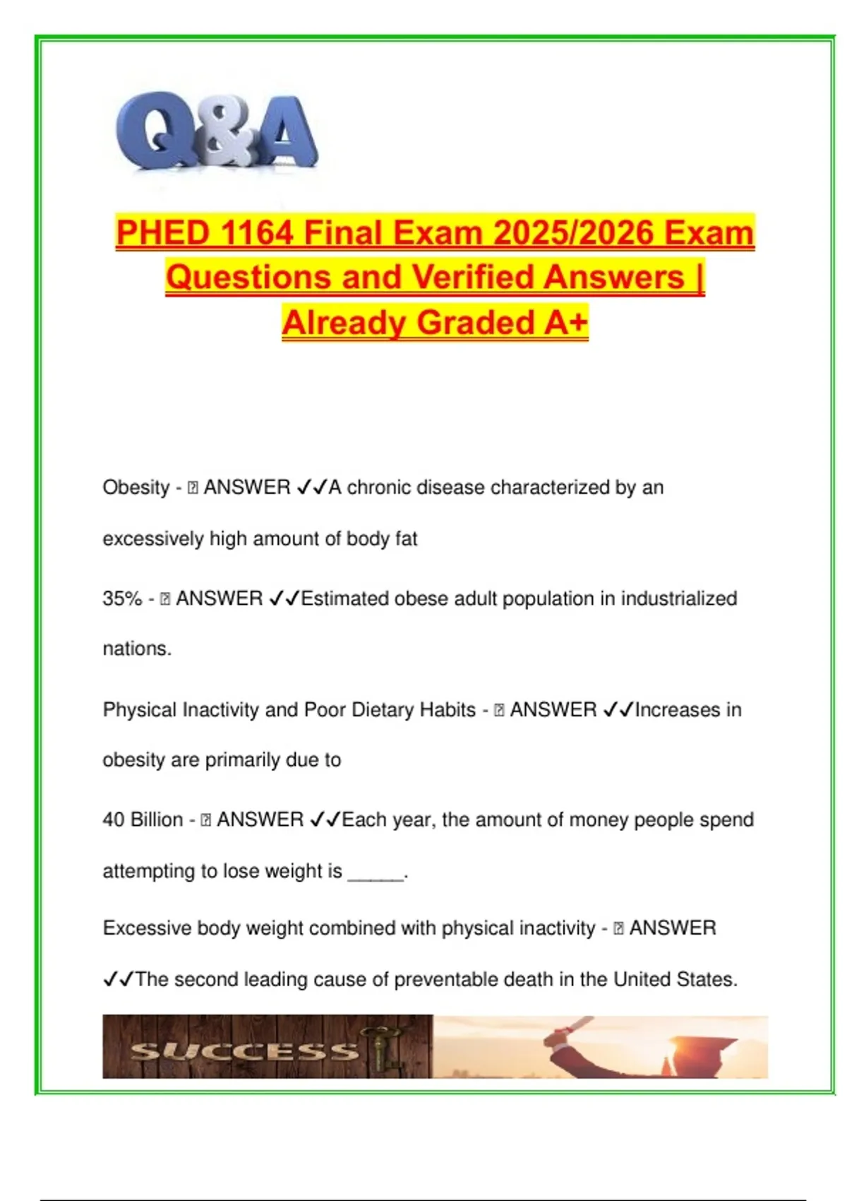 PHED 1164 Final Exam 2025/2026 – 85 Questions with Verified Answers ...