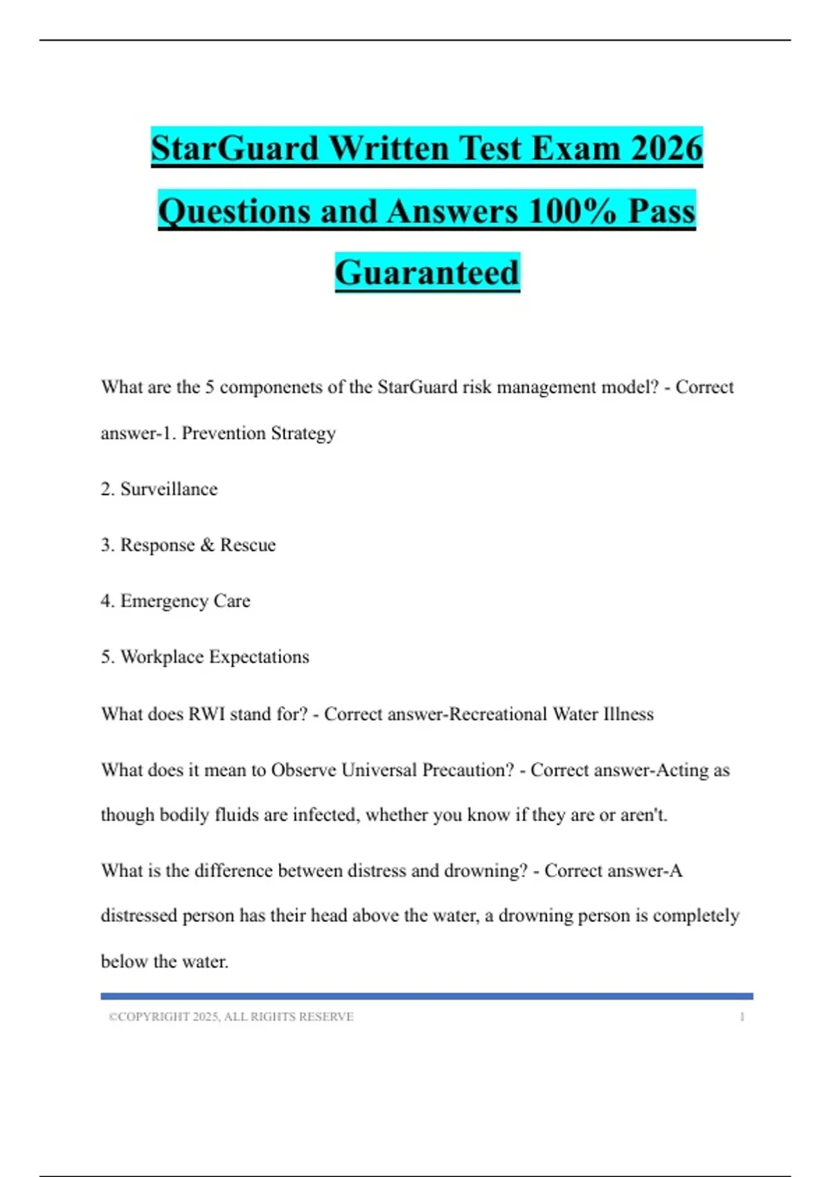 Starguard Acronym Bundled Tests 2026 Questions and Answers - Stuvia US