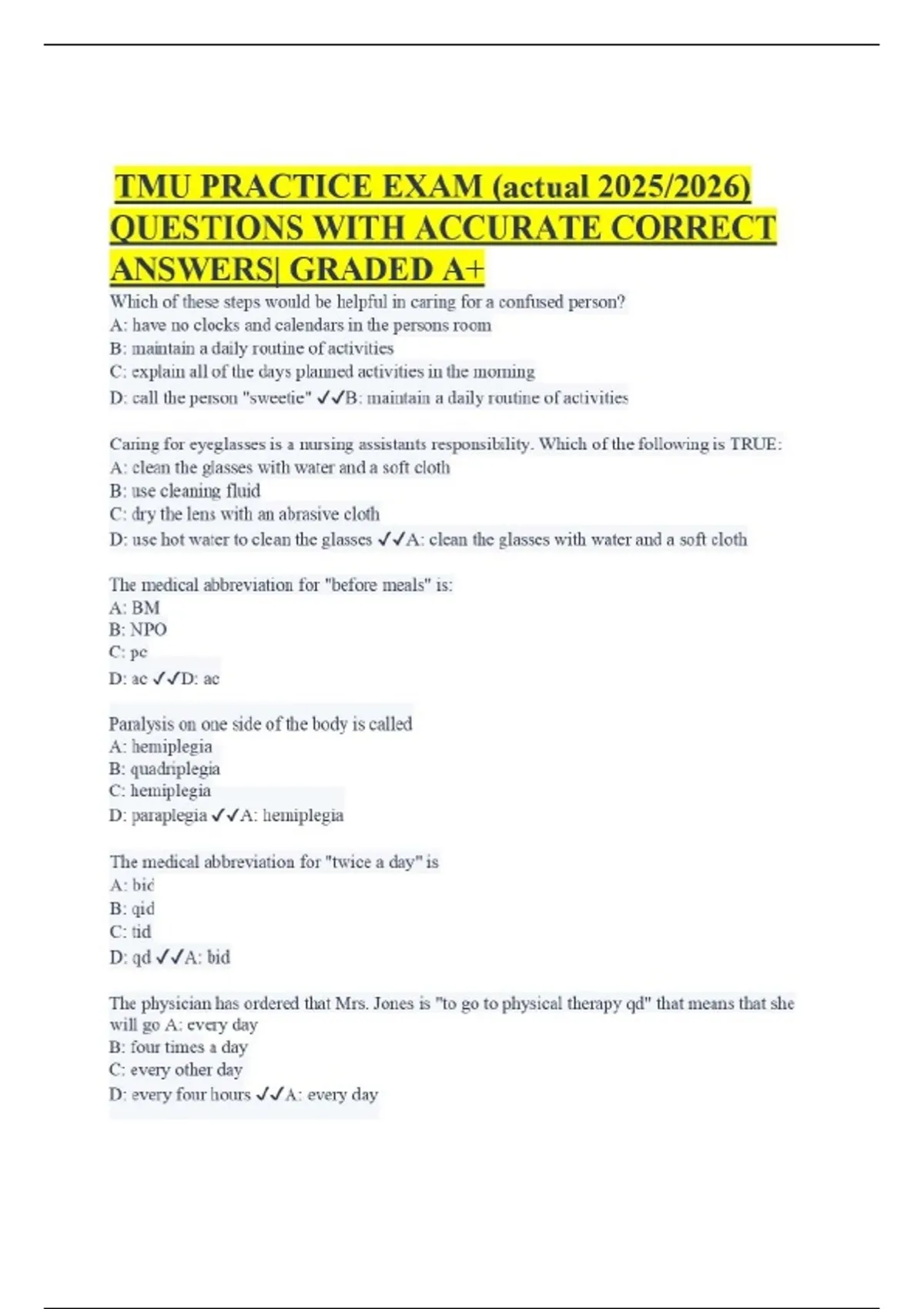 TMU PRACTICE EXAM (actual 2025/2026) QUESTIONS WITH ACCURATE CORRECT ...