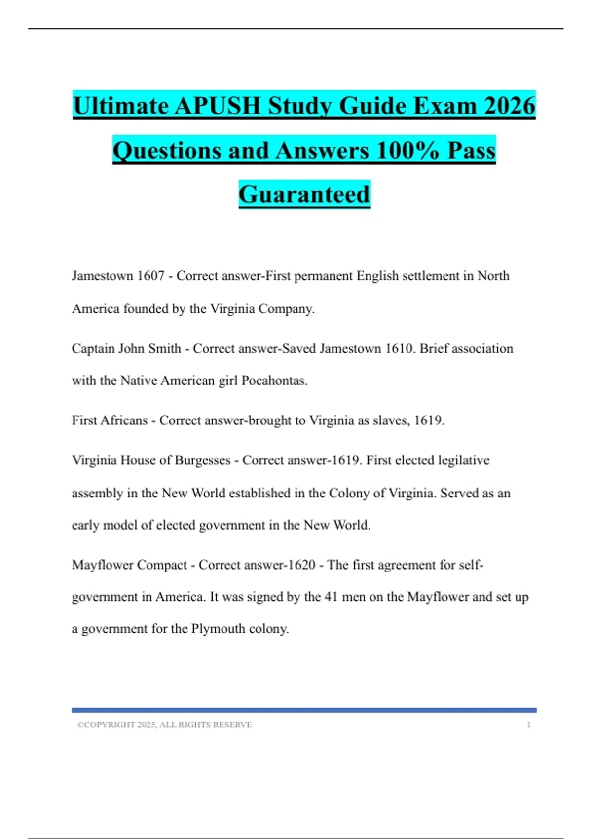 Ultimate APUSH Study Guide Exam 2026 Questions and Answers 100% Pass ...