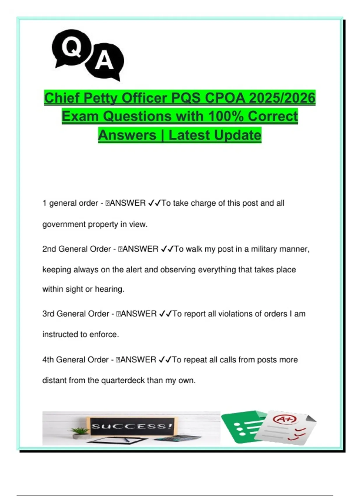 Chief Petty Officer PQS CPOA 2025/2026 – 150+ Verified Exam Questions ...