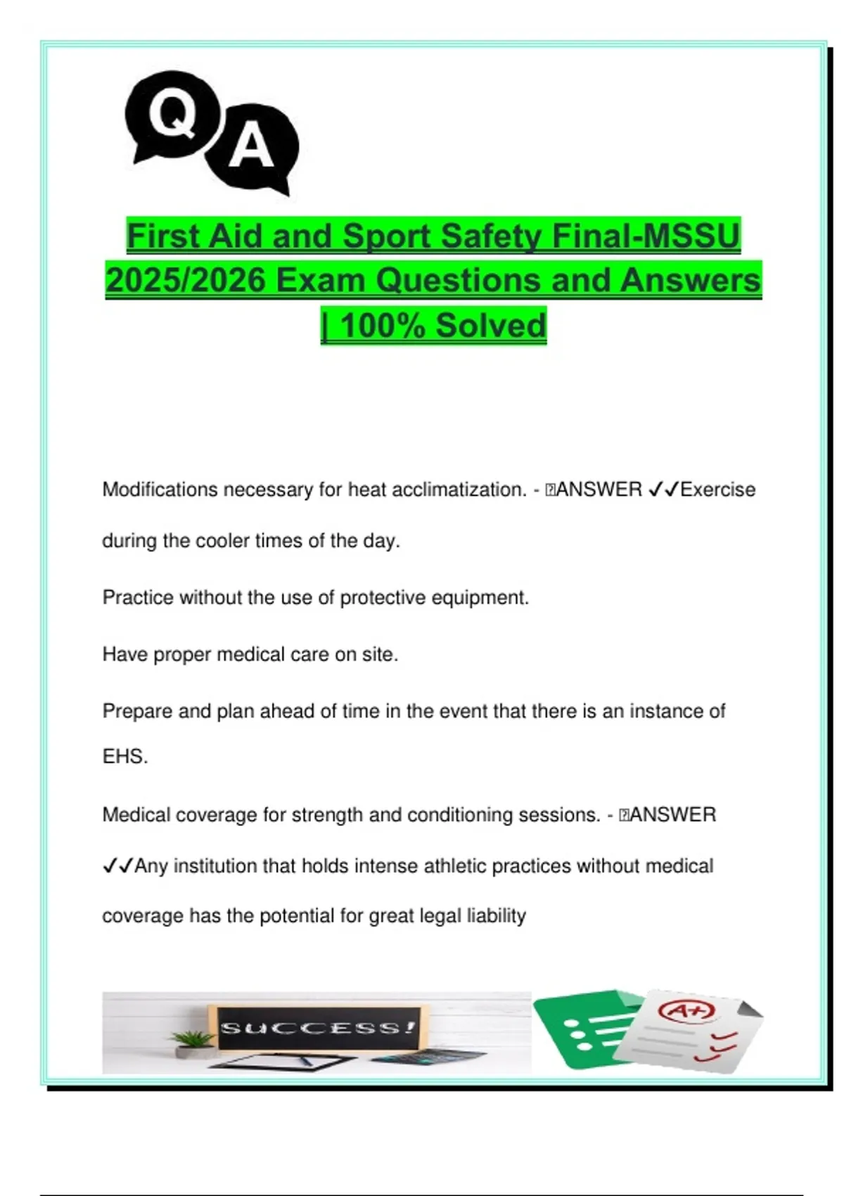 First Aid and Sport Safety Final 2025/2026 – 100+ Solved Q&A on ...