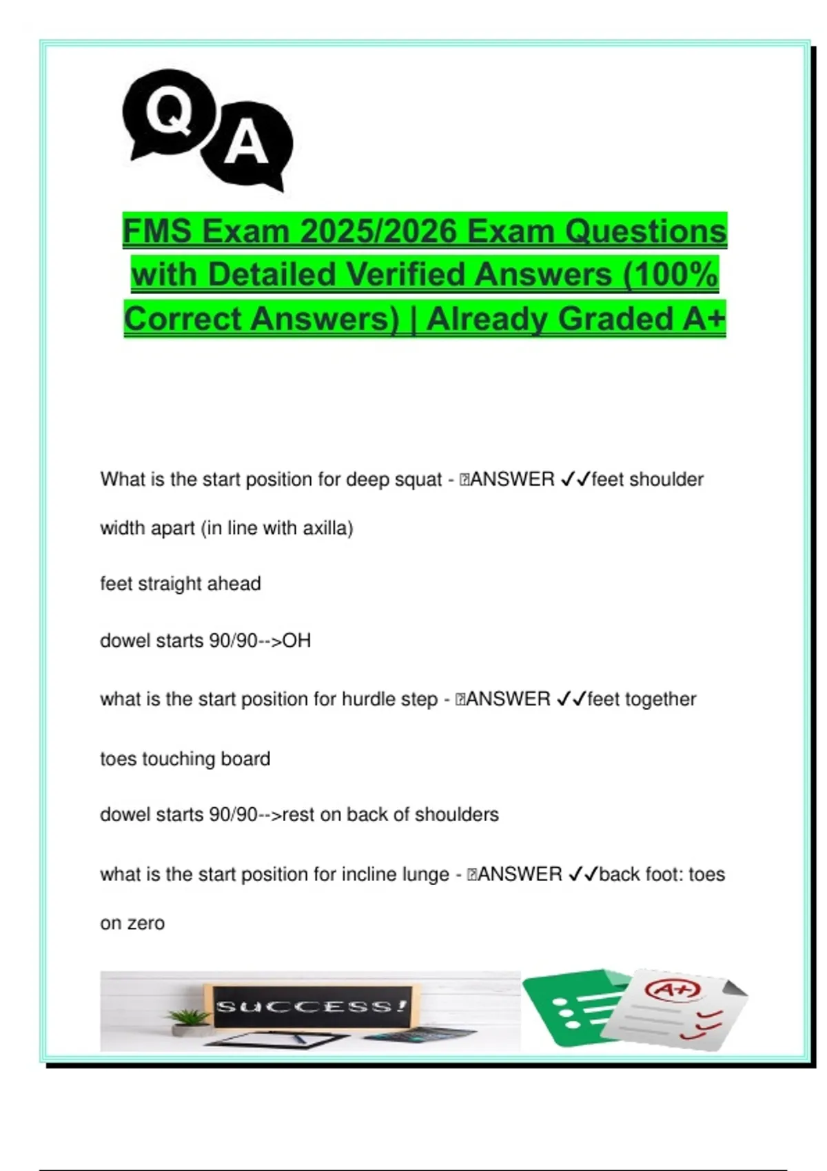 FMS Exam 2025/2026 – 100+ Verified Questions on Deep Squat, Hurdle Step ...