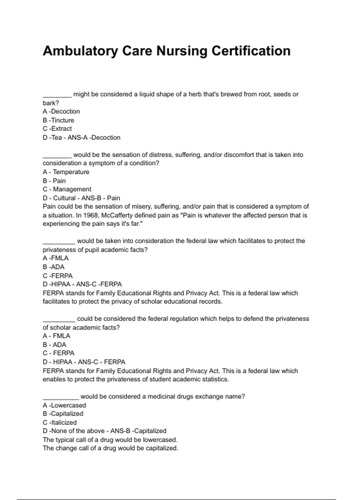 Ambulatory Care Nurse Certification Exam (ANCC) ALL EXAMS NEWEST 2025/2026 ACTUAL EXAM COMPLETE ...