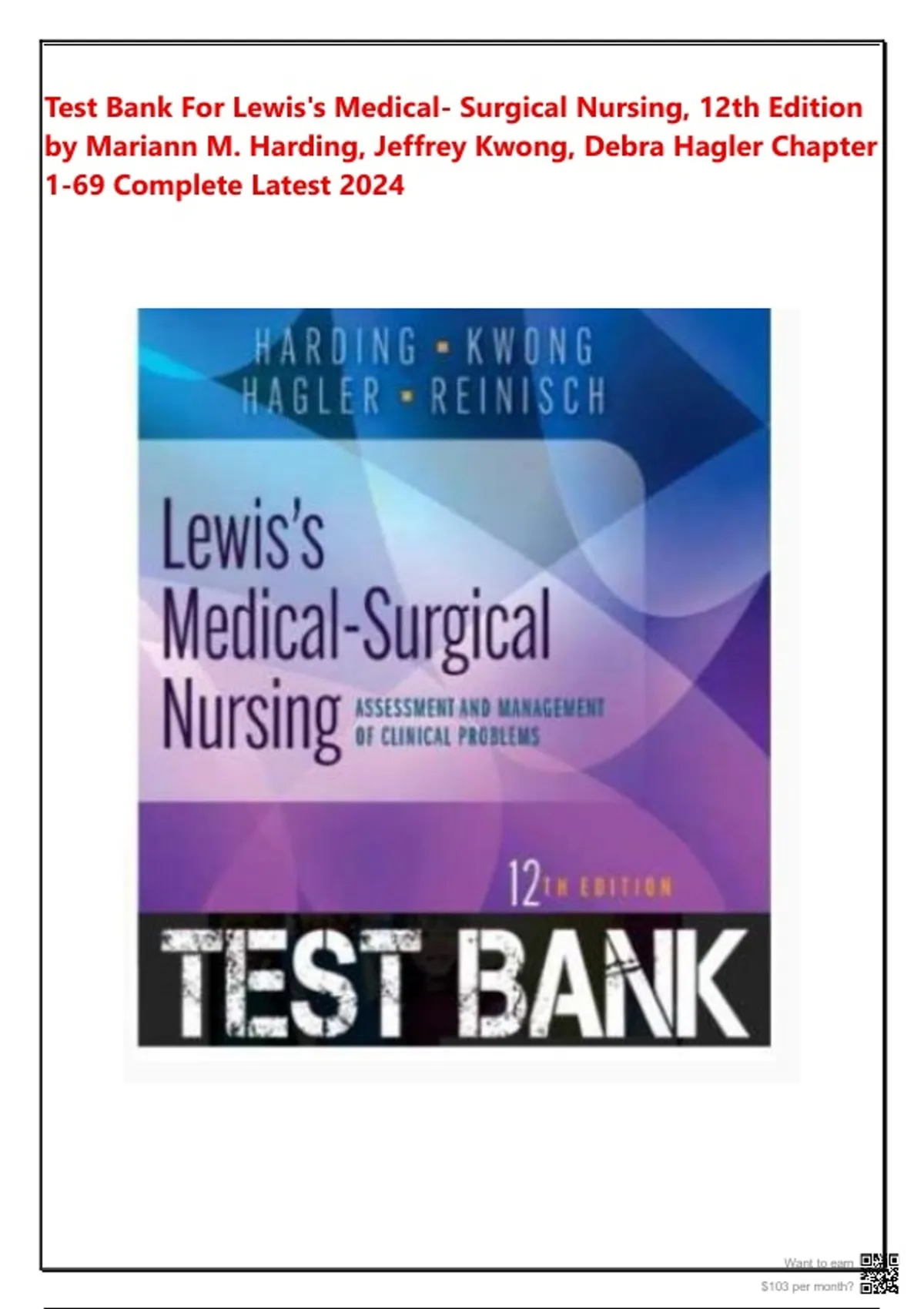 Test Bank For Lewis's Medical- Surgical Nursing, 12th Edition by ...