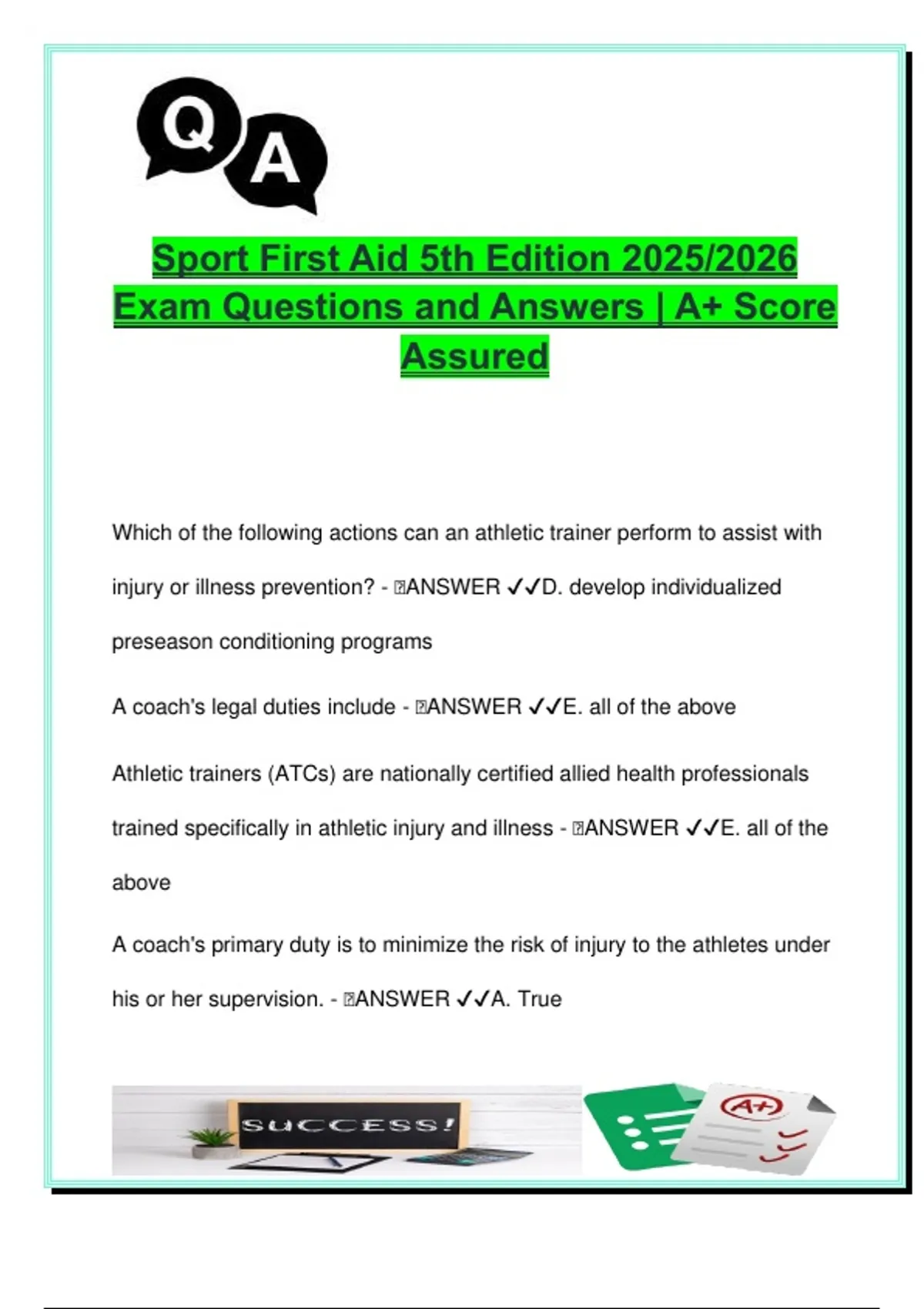 Sport First Aid 5th Edition (2025/2026) | 100+ Verified Exam Questions ...