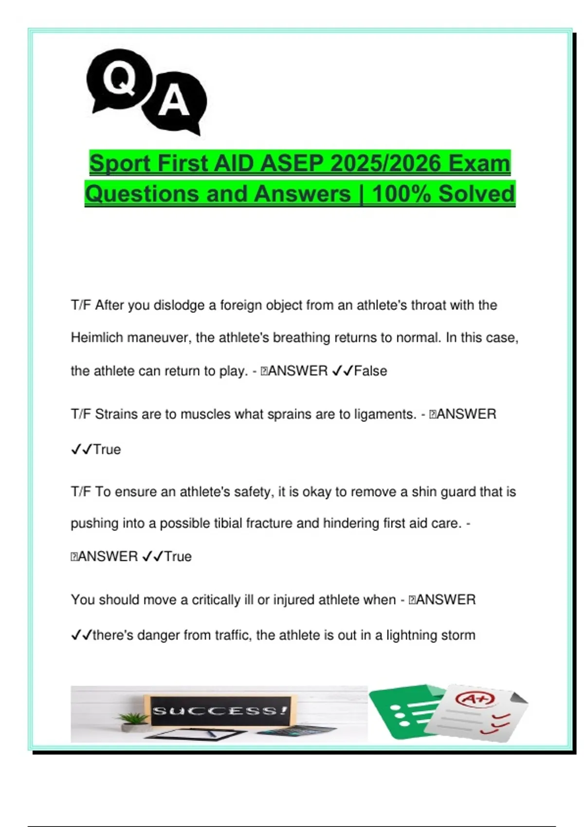 Sport First Aid ASEP (2025/2026) | 130+ Real Exam Q&A on Concussion, CPR, Shock, Heatstroke ...