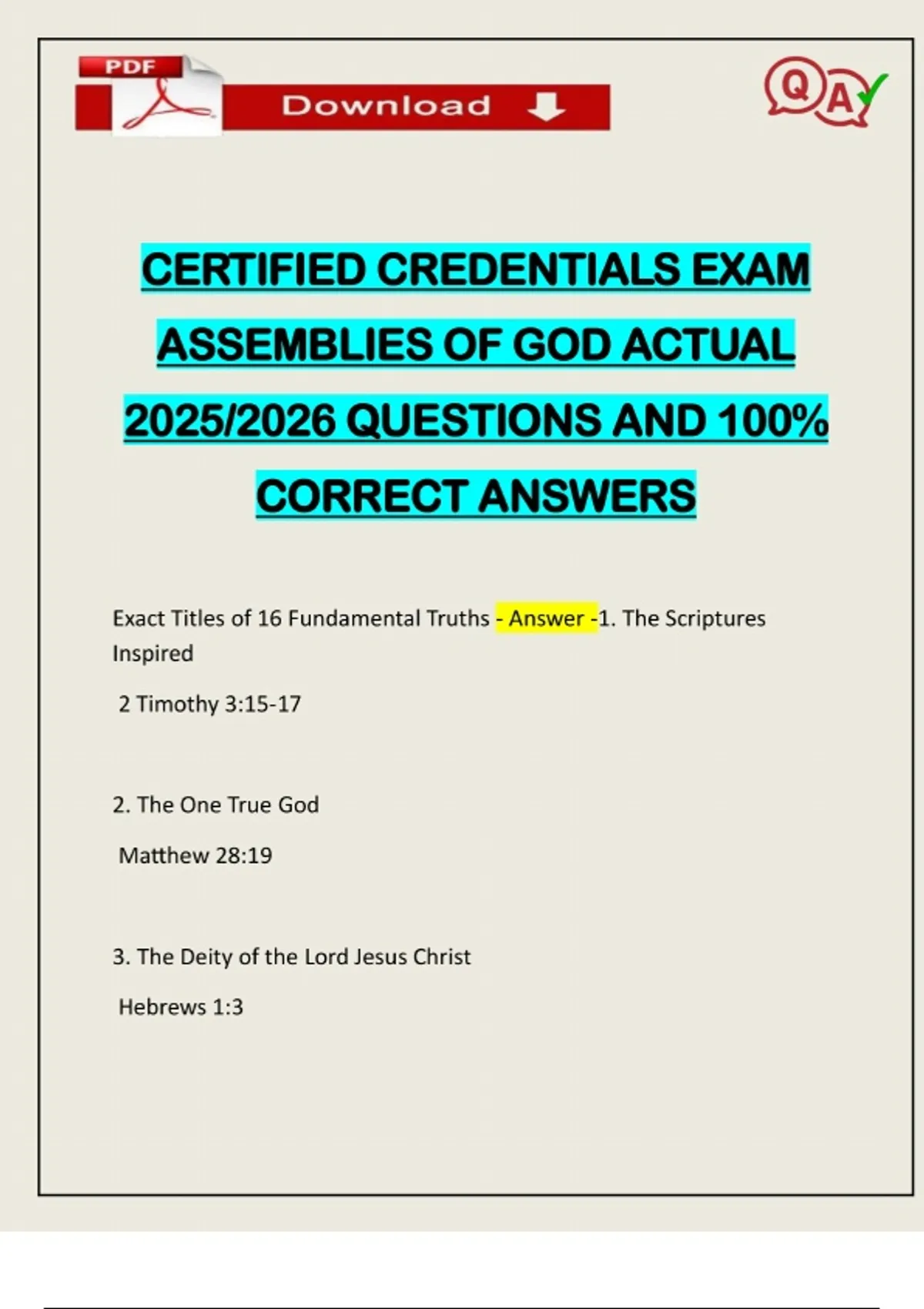CERTIFIED CREDENTIALS EXAM ASSEMBLIES OF GOD ACTUAL 2025/2026 QUESTIONS ...
