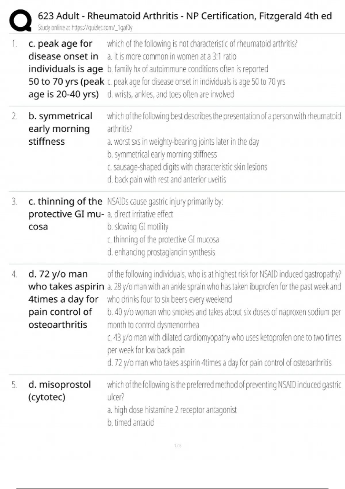 NURS 623 Adult Rheumatoid Arthritis / NP Certification Fitzgerald 4th ...
