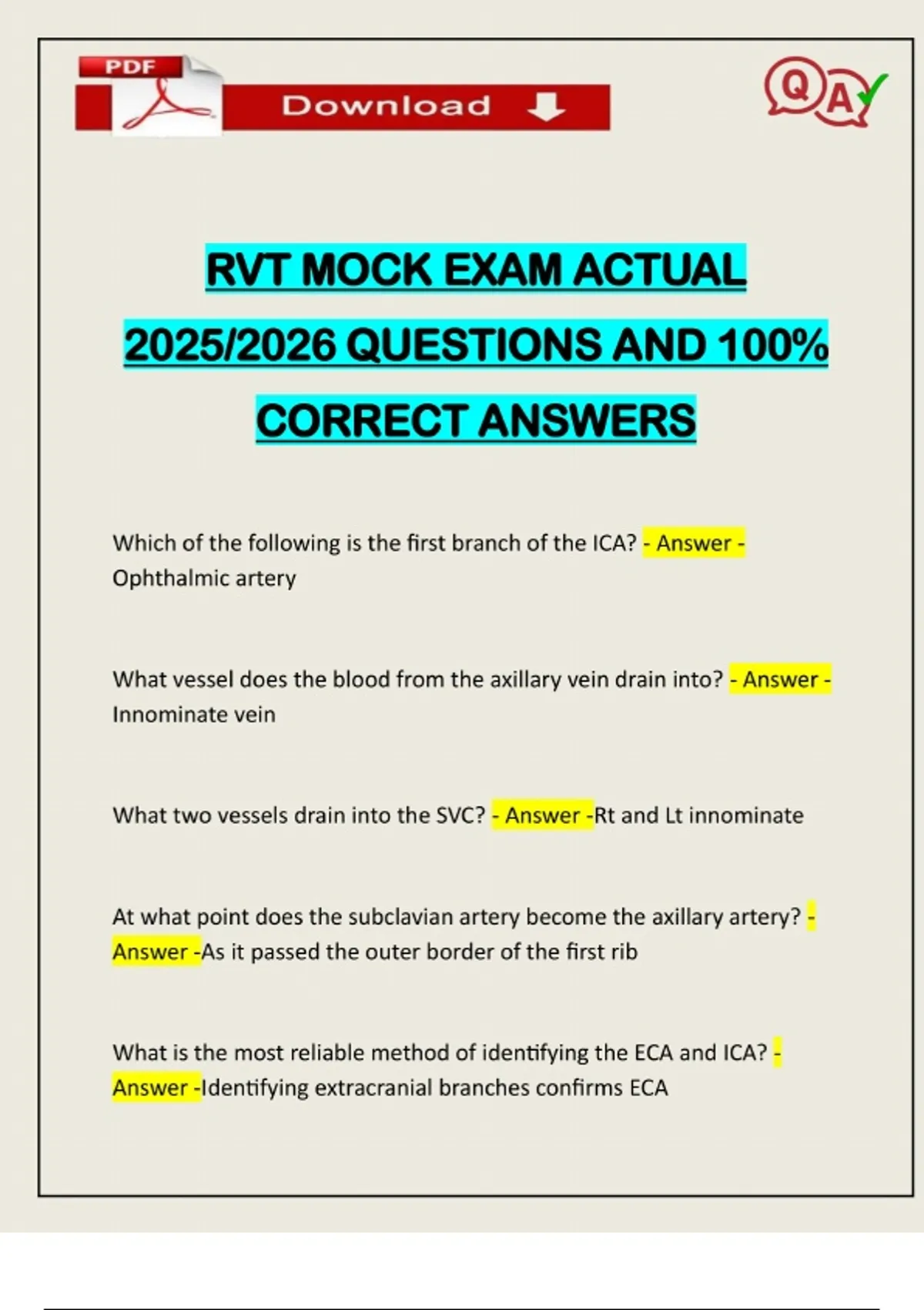 RVT MOCK EXAM ACTUAL 2025/2026 QUESTIONS AND 100% CORRECT ANSWERS - RVT ...
