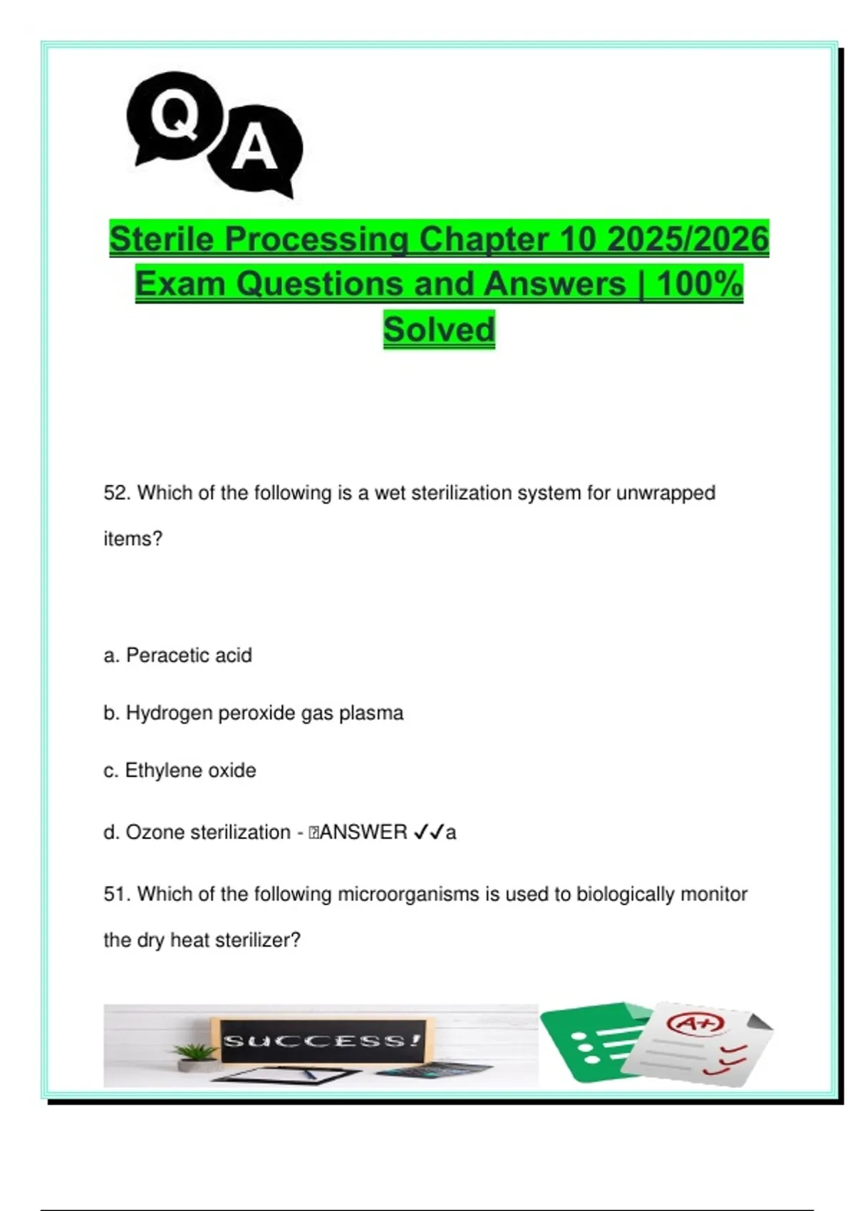 Sterile Processing – Chapter 10 Exam (52 Questions with Answers ...