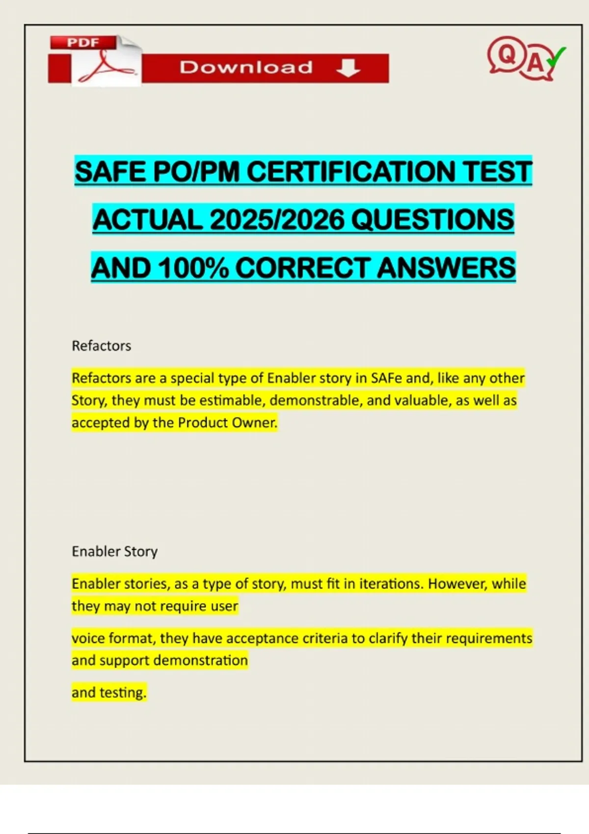 SAFE PO/PM CERTIFICATION TEST ACTUAL 2025/2026 QUESTIONS AND 100% ...