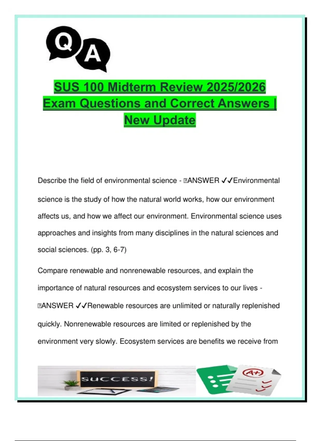 SUS 100 Midterm Review 2025/2026 | 90+ Verified Exam Questions ...