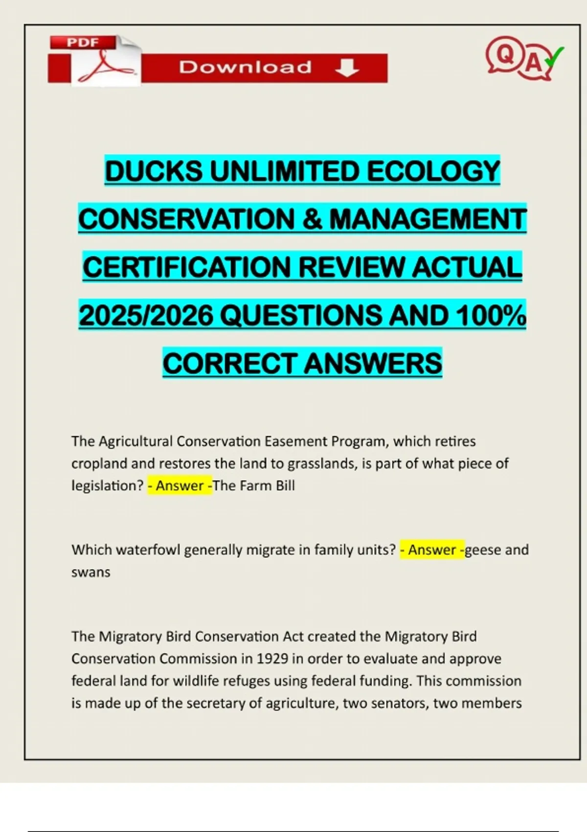 DUCKS UNLIMITED ECOLOGY CONSERVATION & MANAGEMENT CERTIFICATION REVIEW ...