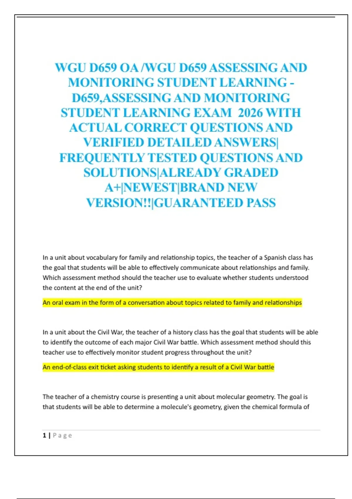 WGU D659 OA /WGU D659 ASSESSING AND MONITORING STUDENT LEARNING D659 ...