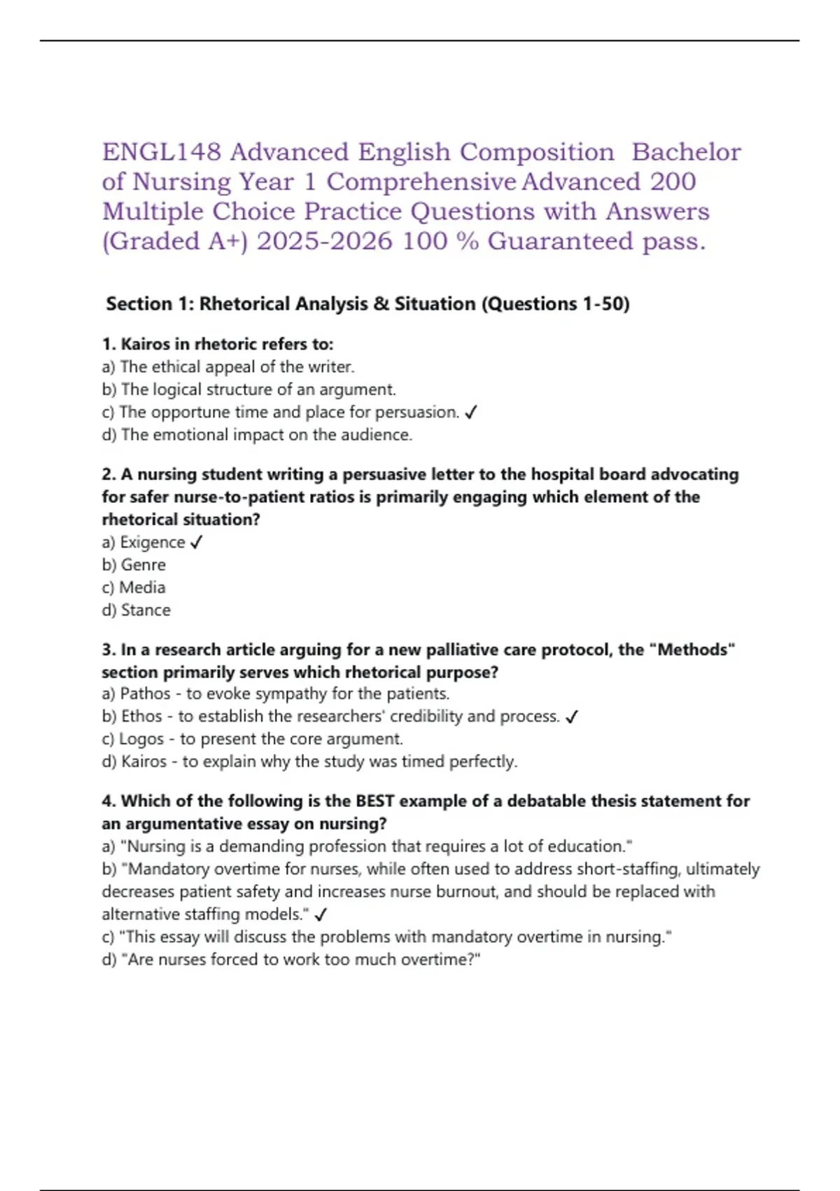 ENGL148 Advanced English Composition Bachelor of Nursing Year 1 ...