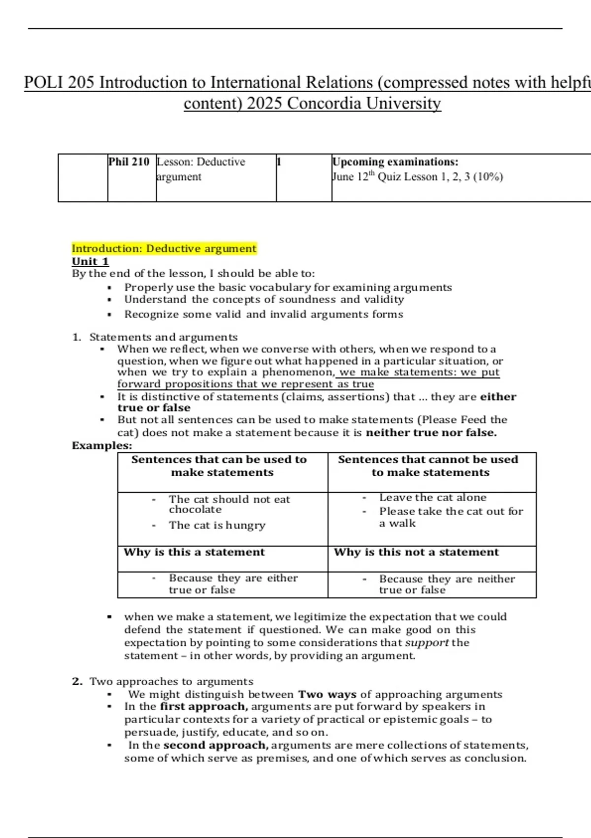 POLI 205 Introduction to International Relations (compressed notes with ...