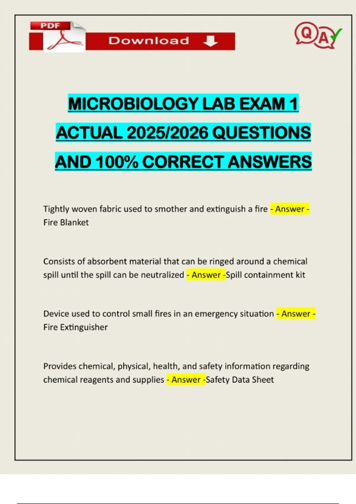 MICROBIOLOGY LAB EXAM 1 ACTUAL 2025/2026 QUESTIONS AND 100% CORRECT ...