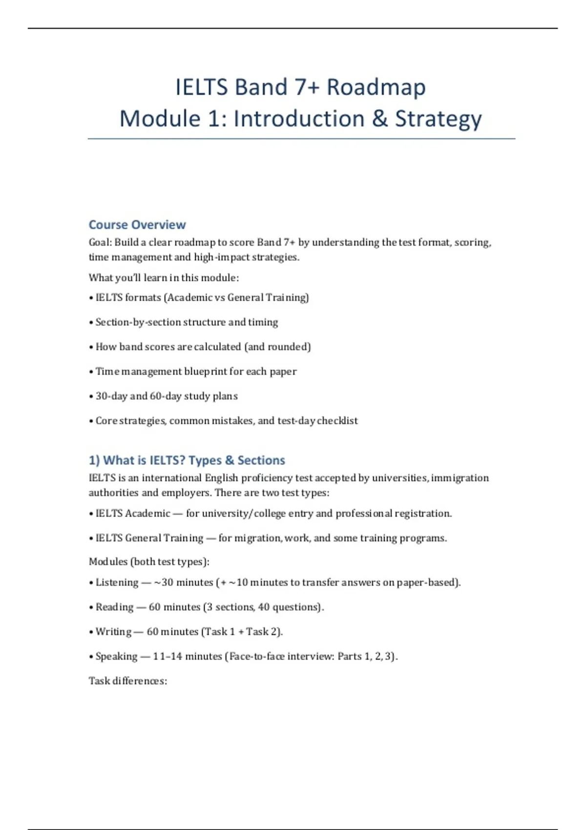IELTS Band 7+ Roadmap – Module 1: Introduction & Strategy (Complete ...