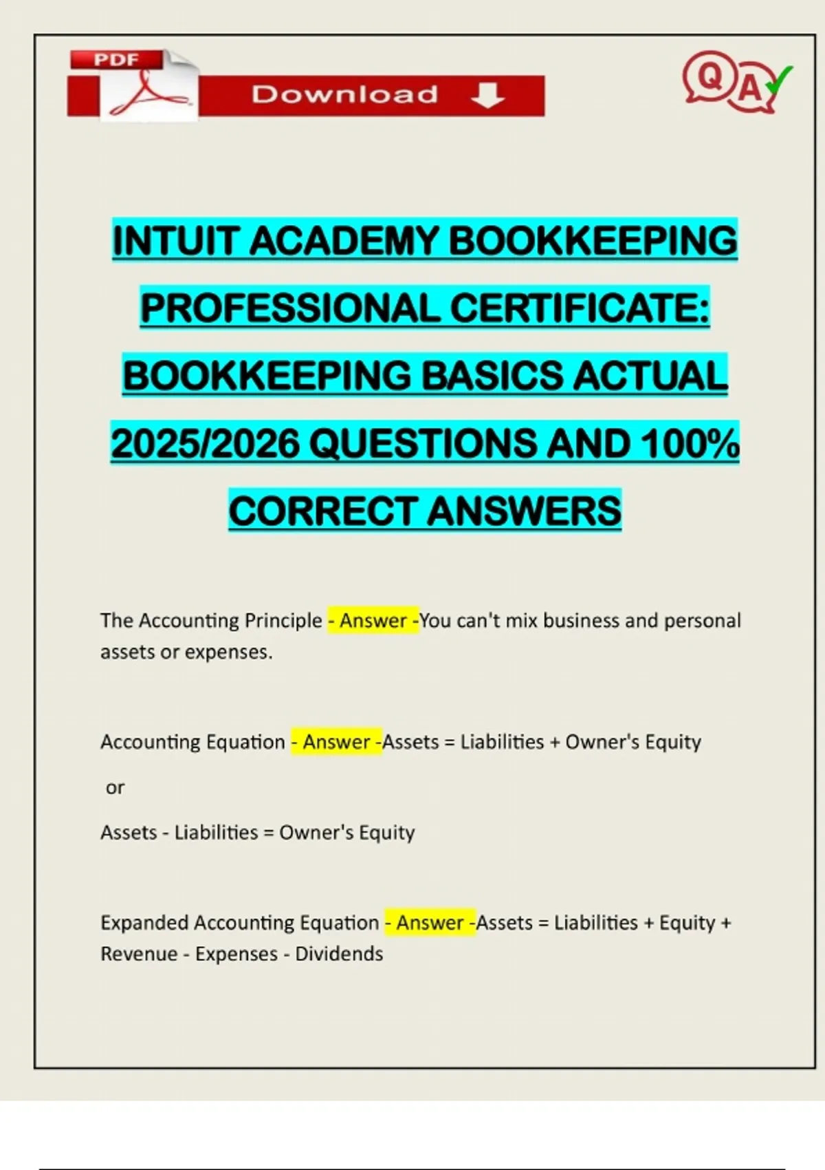 INTUIT ACADEMY BOOKKEEPING PROFESSIONAL CERTIFICATE: BOOKKEEPING BASICS ...