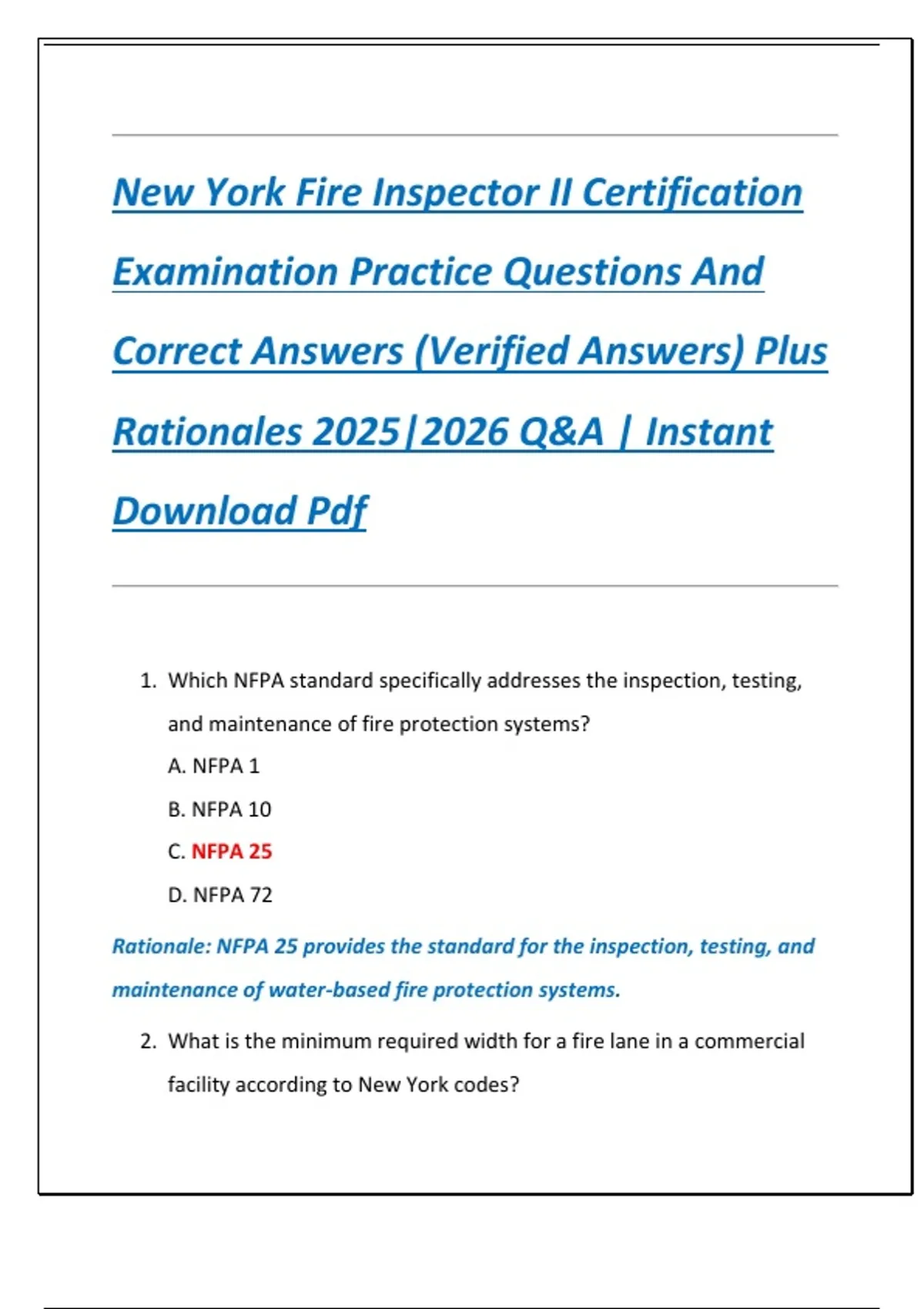 New York Fire Inspector II Certification Examination Practice Questions ...