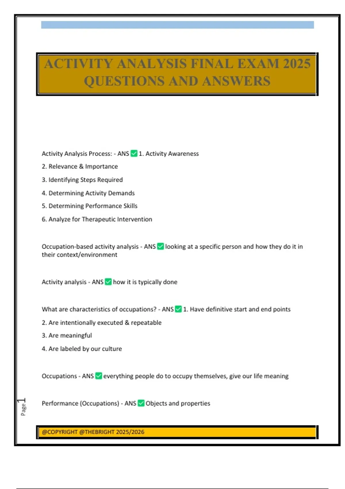 ACTIVITY ANALYSIS FINAL EXAM 2025 QUESTIONS AND ANSWERS - ACTIVITY ...