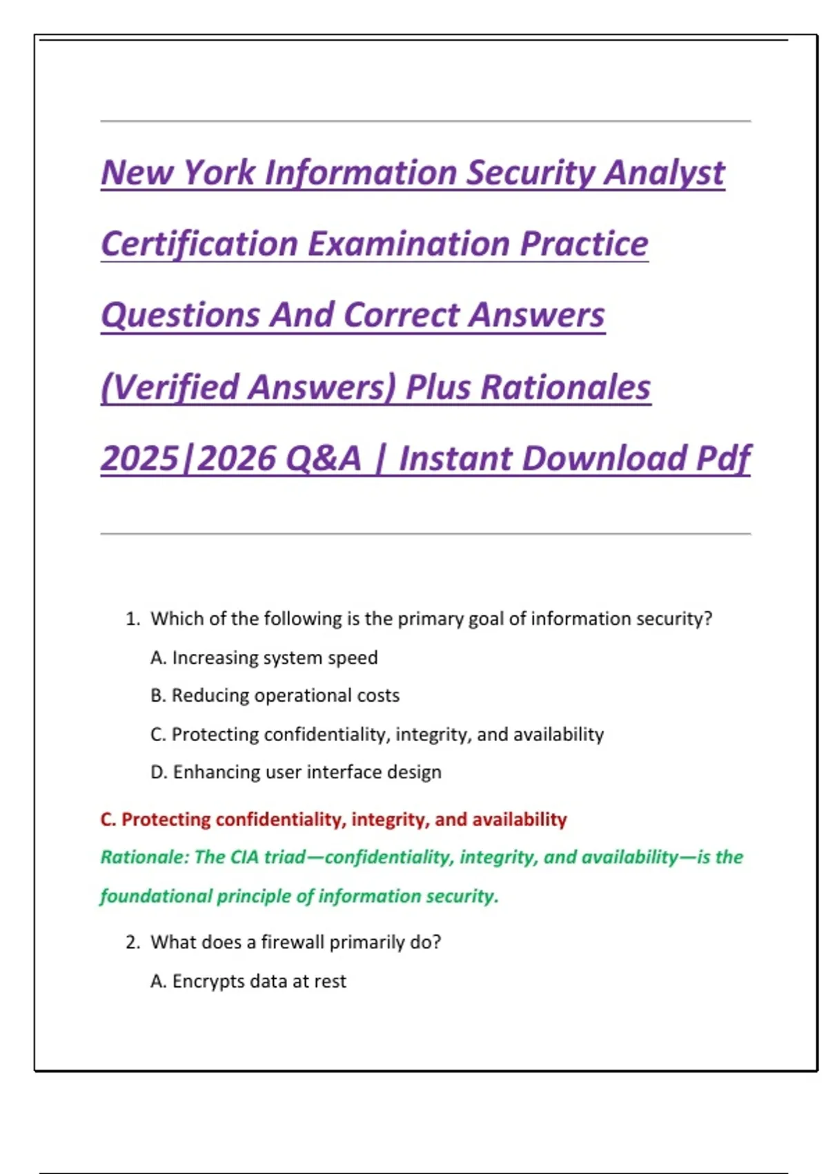 New York Information Security Analyst Certification Examination ...