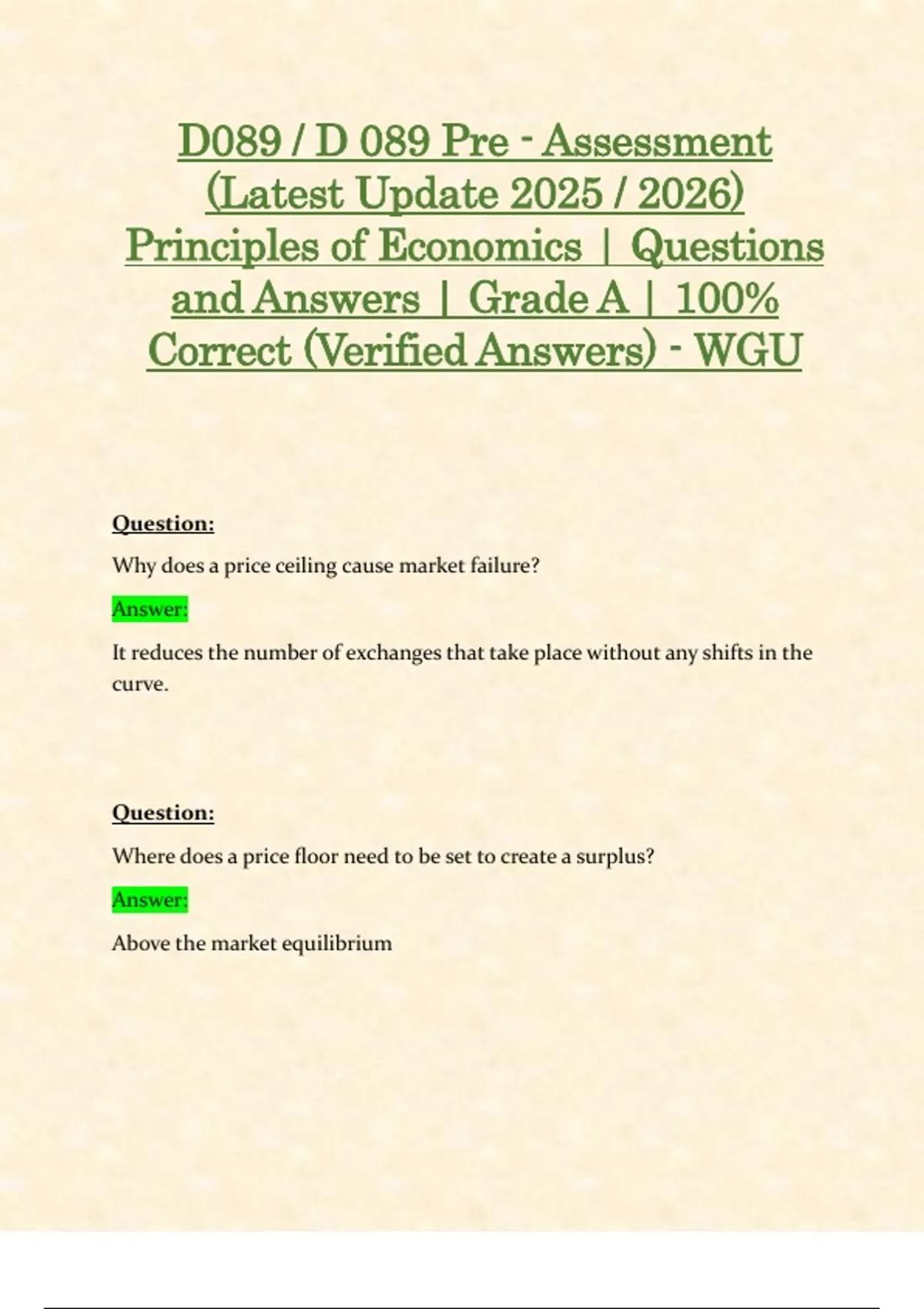D 089 / D089 Pre - Assessment, Objective Assessment & Final Exam ...