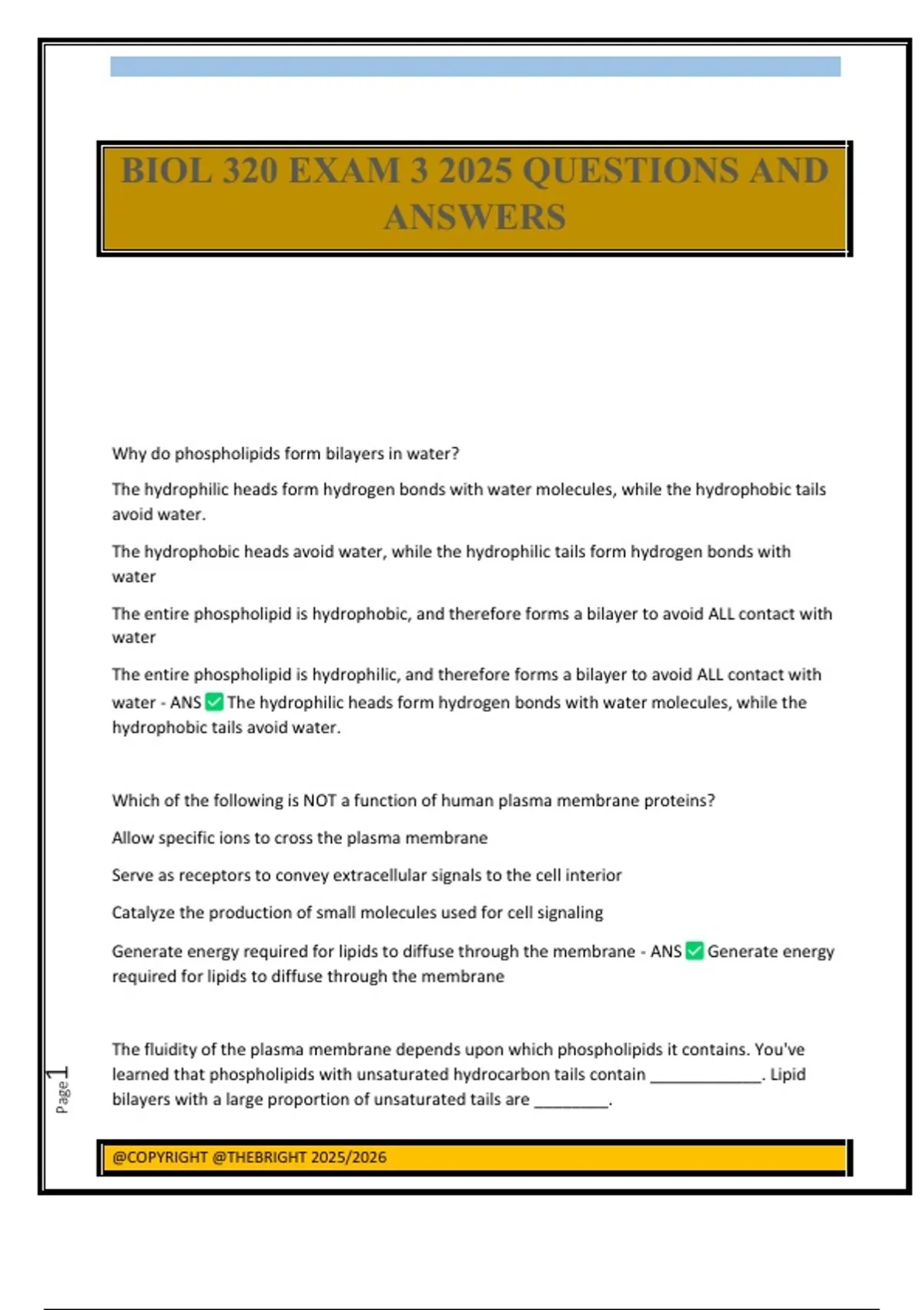 BIOL 320 EXAM 3 2025 QUESTIONS AND ANSWERS - BIOL 320 - Stuvia US