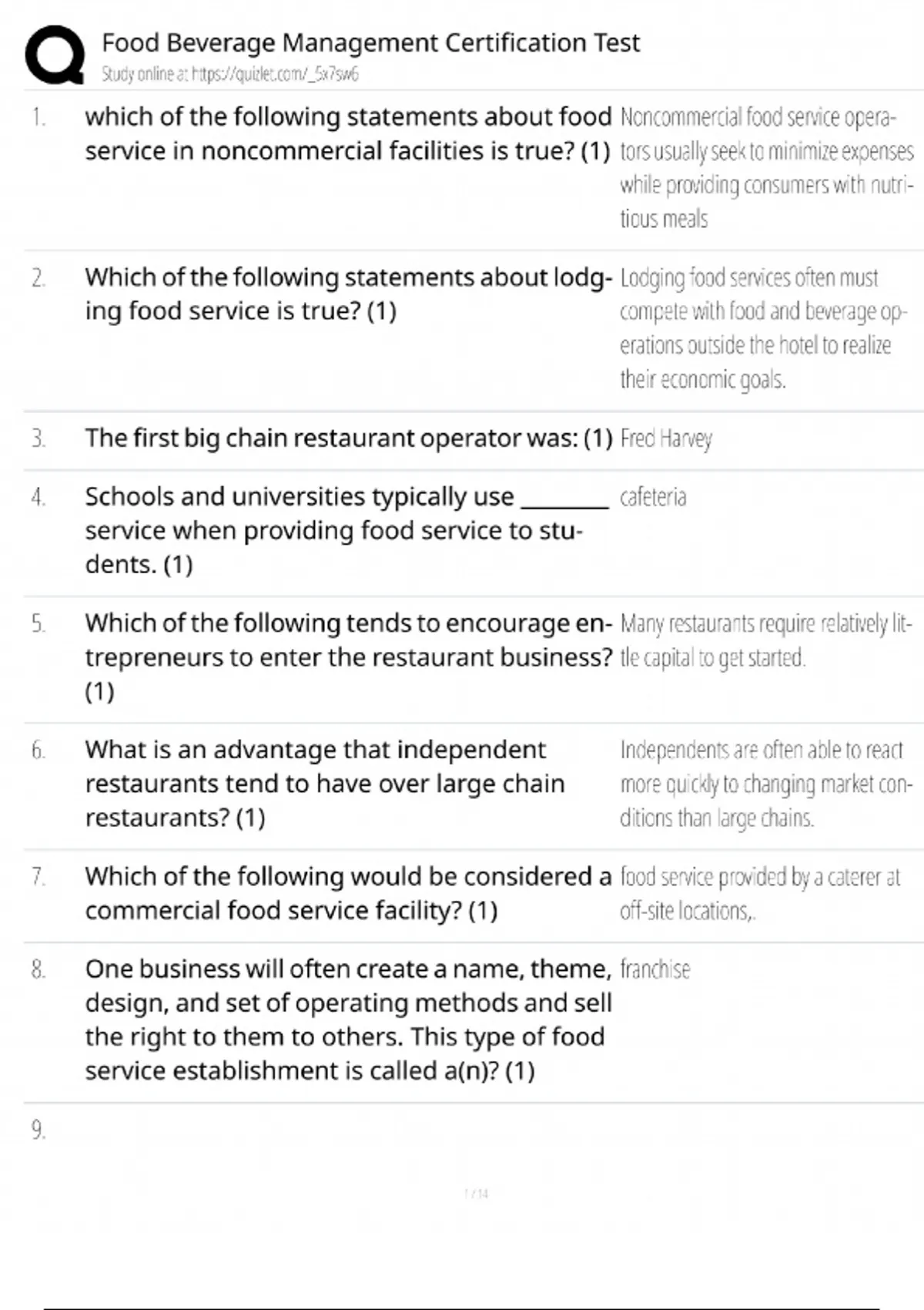 Food Beverage Management Certification / Practice Test & Study Guide ...
