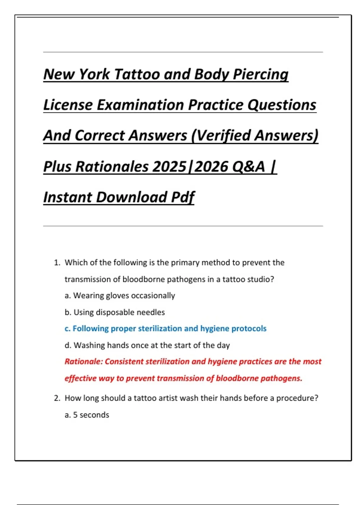 New York Tattoo and Body Piercing License Examination Practice ...