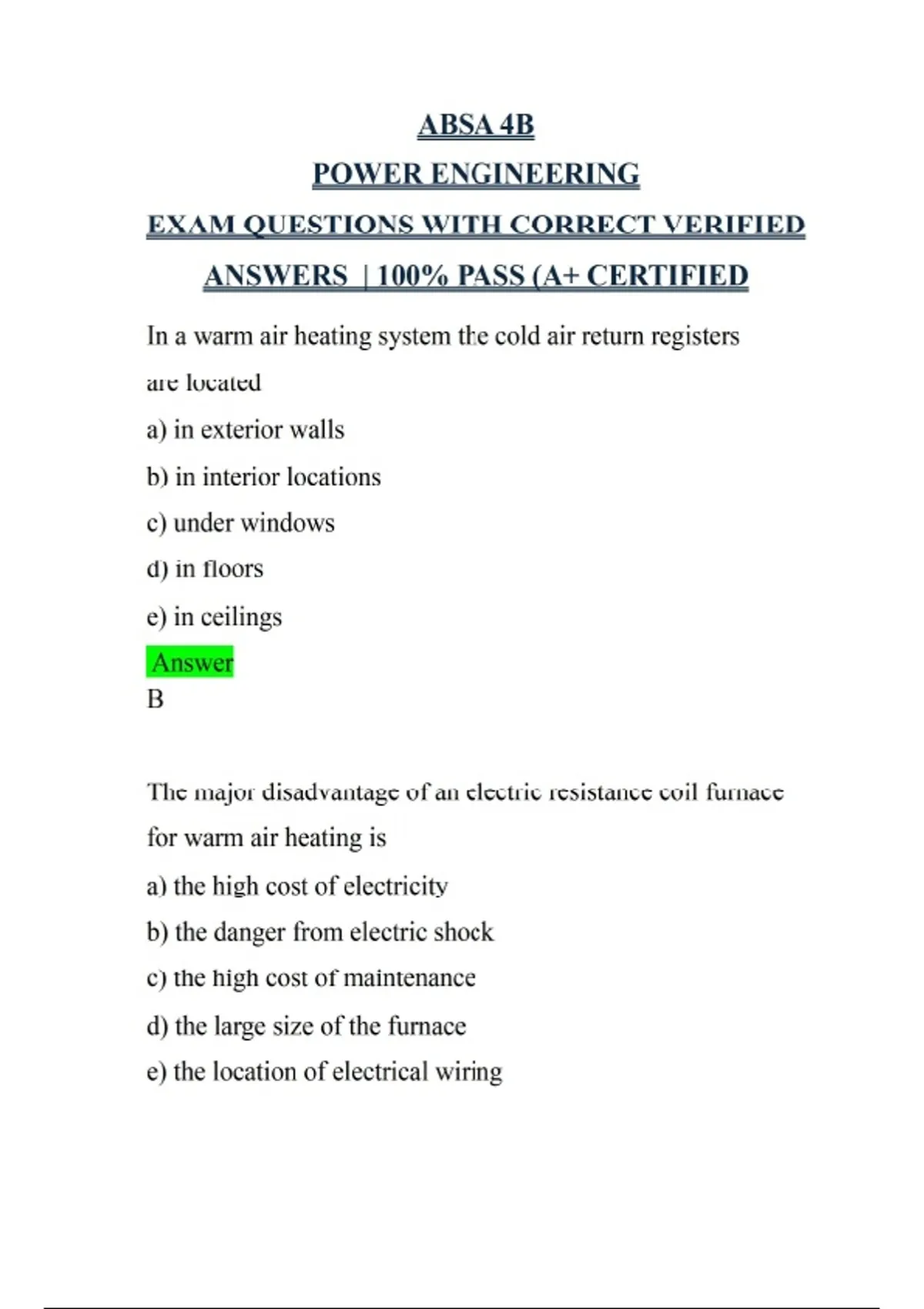 ABSA 4B POWER ENGINEERING EXAM QUESTIONS WITH CORRECT VERIFIED ANSWERS ...