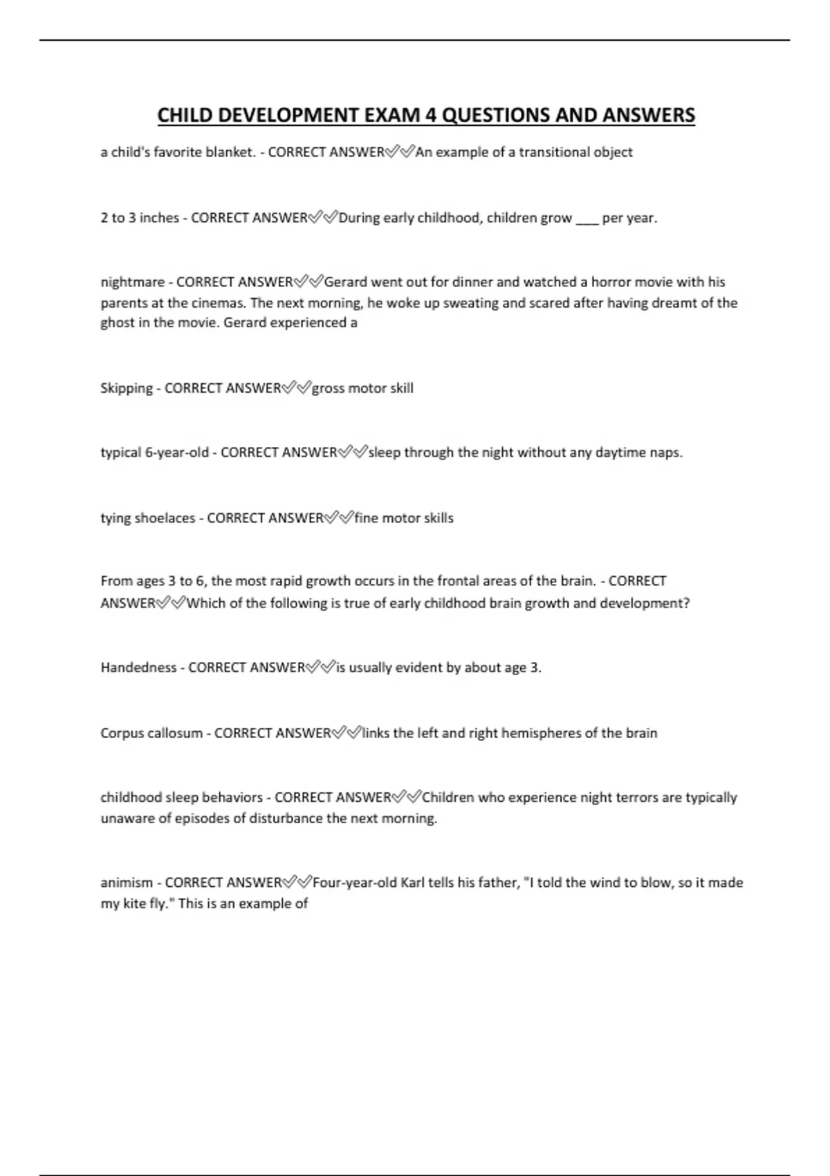 CHILD DEVELOPMENT EXAM 4 QUESTIONS AND ANSWERS - CHILD DEVELOPMENT ...