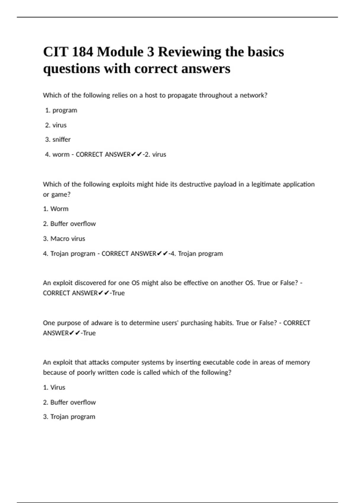 CIT 184 Module 3 Reviewing the basics questions with correct answers ...