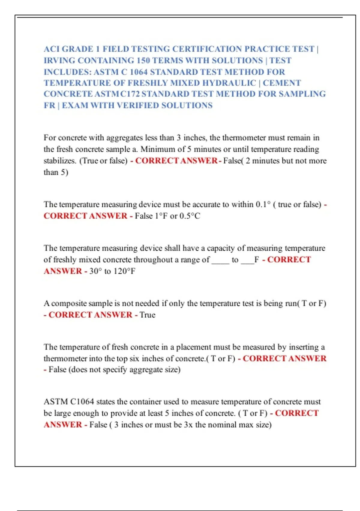 ACI GRADE 1 FIELD TESTING CERTIFICATION PRACTICE TEST | IRVING ...