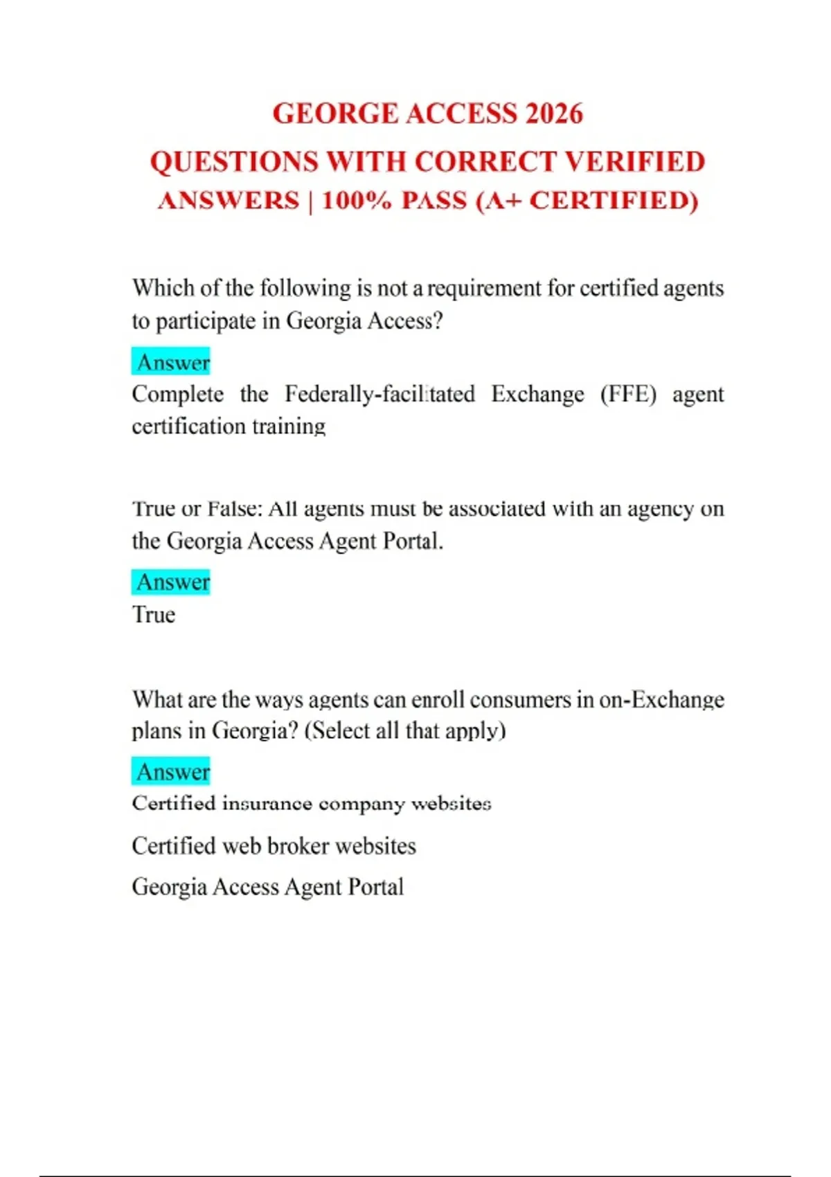 GEORGE ACCESS 2026 QUESTIONS WITH CORRECT VERIFIED ANSWERS | 100% PASS ...
