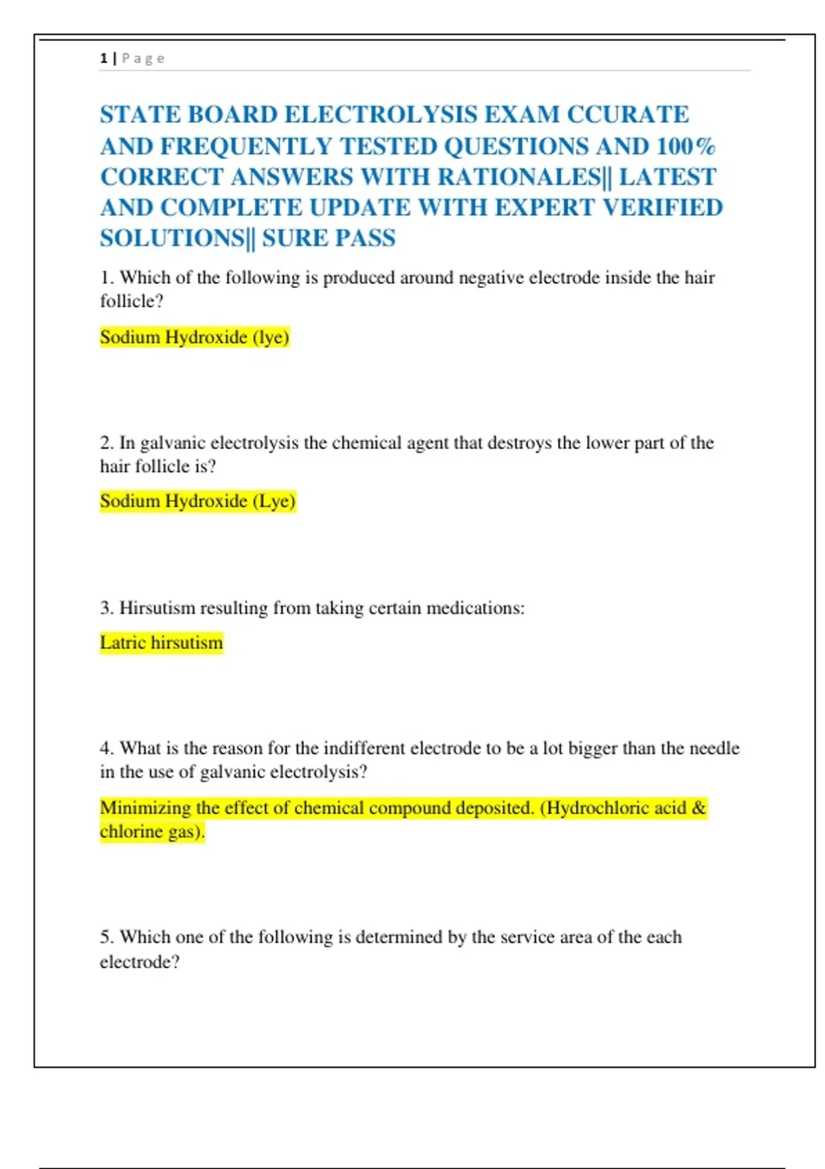 STATE BOARD ELECTROLYSIS EXAM CCURATE AND FREQUENTLY TESTED QUESTIONS ...