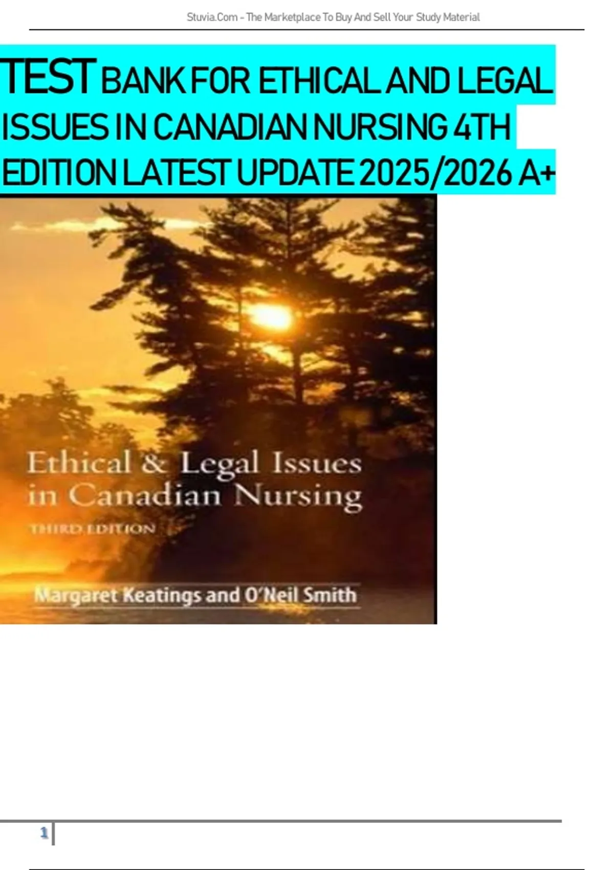 TEST BANK FOR ETHICAL AND LEGAL ISSUES IN CANADIAN NURSING 4TH EDITION ...