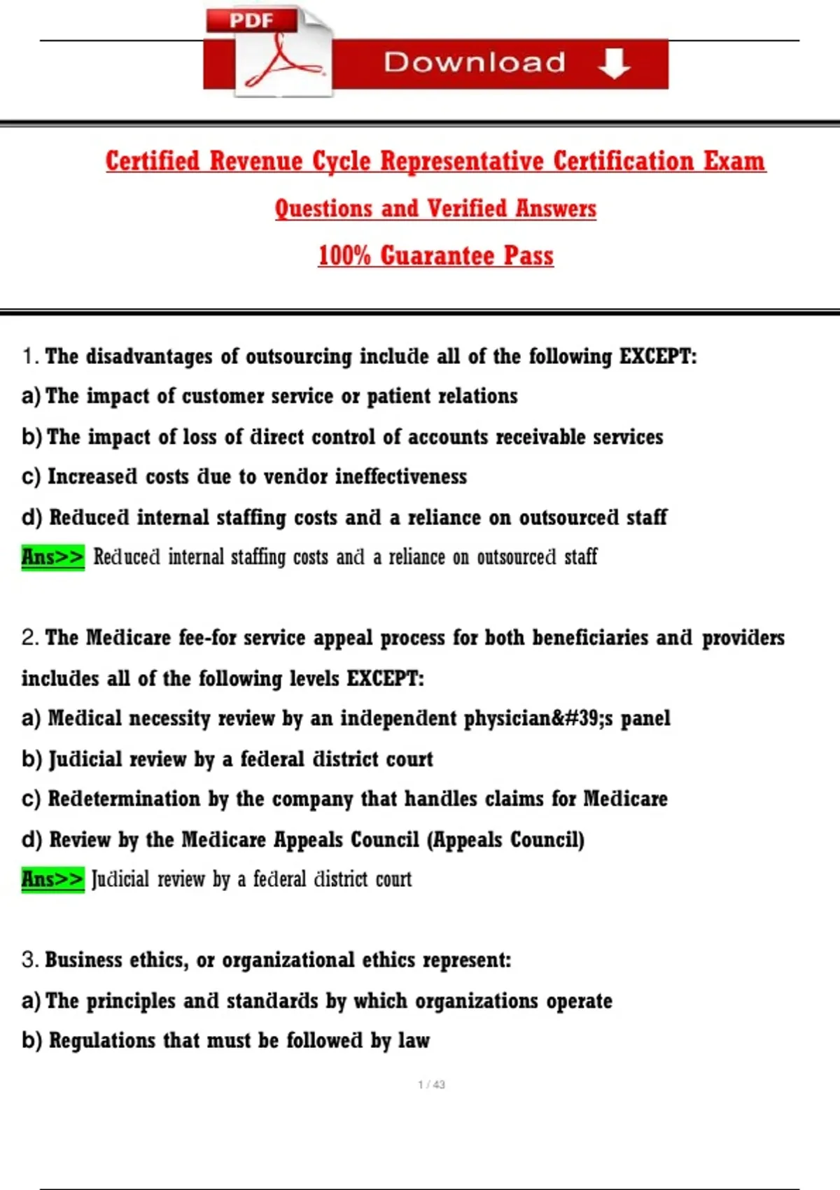 Certified Revenue Cycle Representative Certification Exam Questions and ...