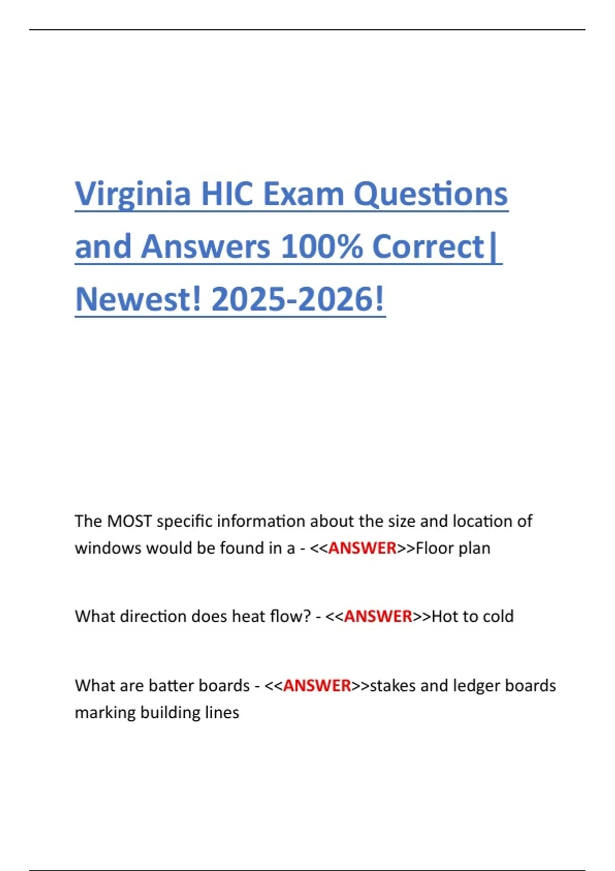 Virginia HIC Exam Questions and Answers 100% Correct| Newest ...