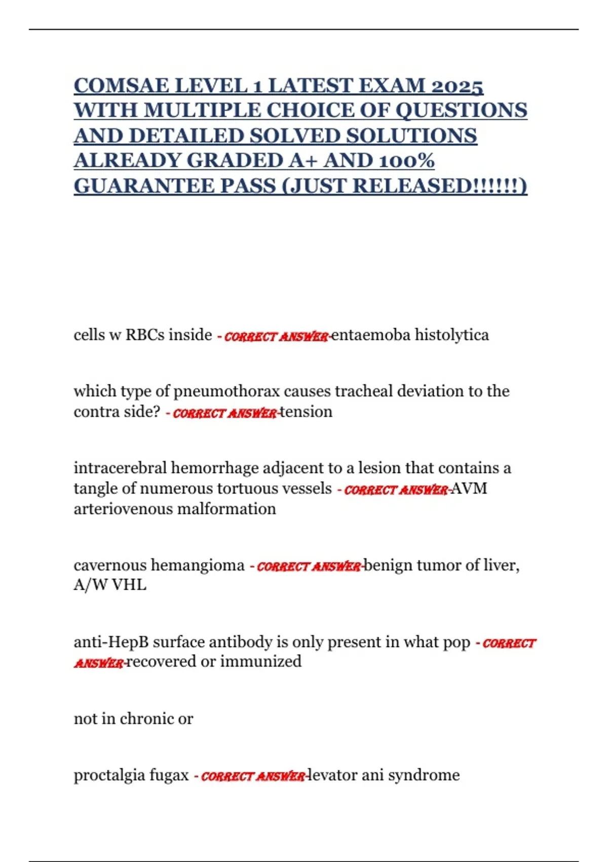 COMSAE LEVEL 1 LATEST EXAM 2025 WITH MULTIPLE CHOICE OF QUESTIONS AND ...