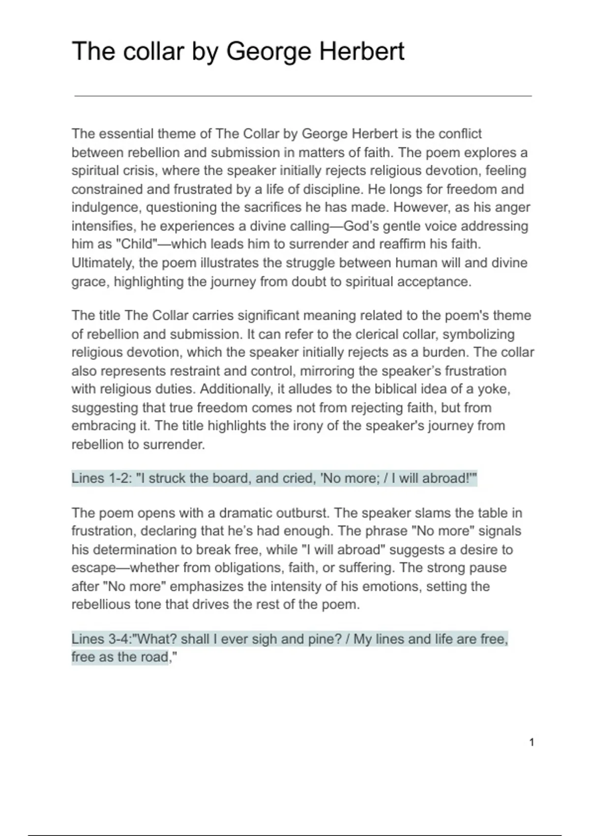 Summary The analysis of the poem the collar - Department of English ...