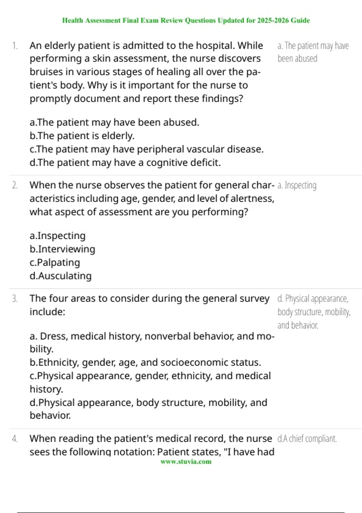 Health Assessment Final Exam | Updated Review Questions 2025-202 ...