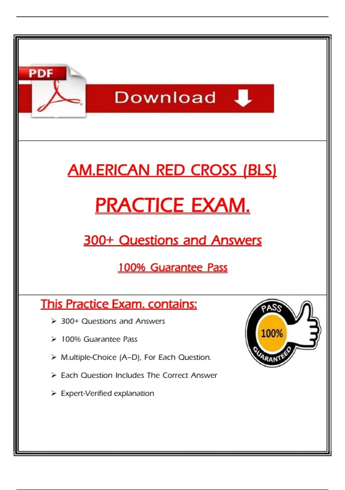 Pass Your 2025/2026 American Red Cross BLS Final Exam + 300+ Practice ...