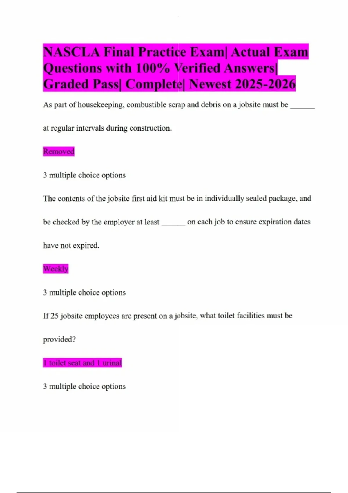 NASCLA Final Practice Exam| Actual Exam Questions with 100% Verified ...