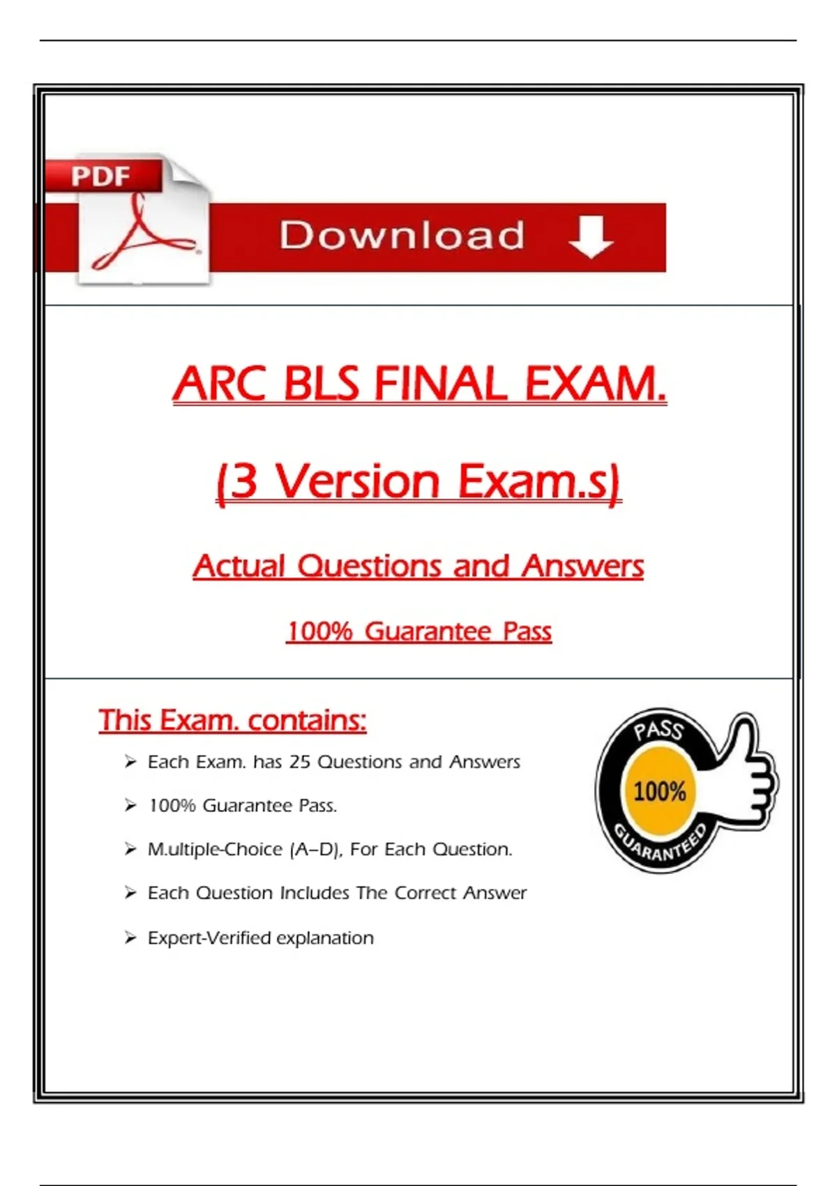 Pass Your (2025 / 2026) American Red Cross BLS Final Exam with (3 ...
