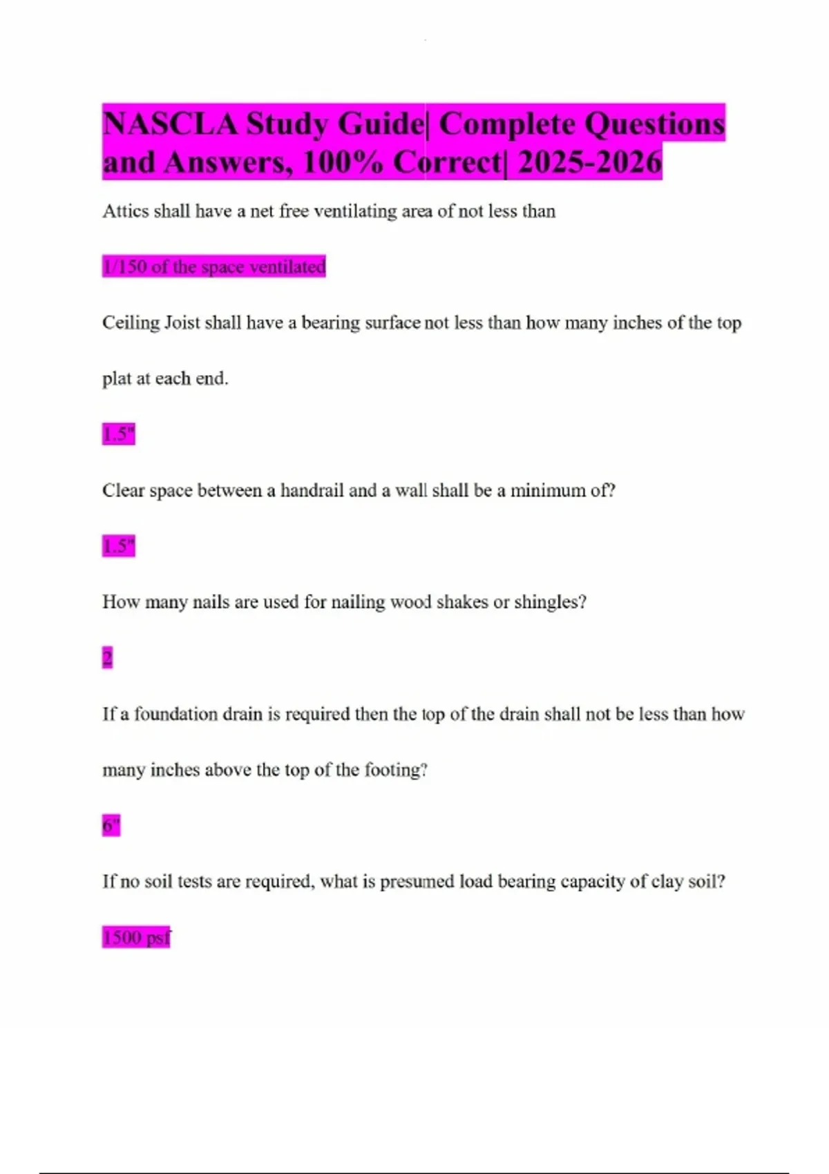 NASCLA Study Guide| Complete Questions and Answers, 100% Correct ...